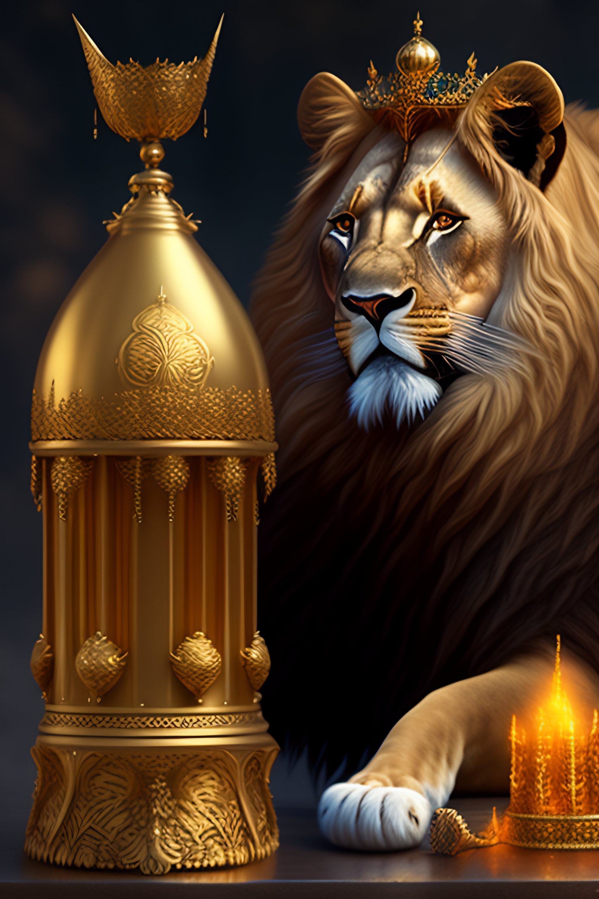 Lexica - Lion with a golden mane and a crown on his head, by ellen ...