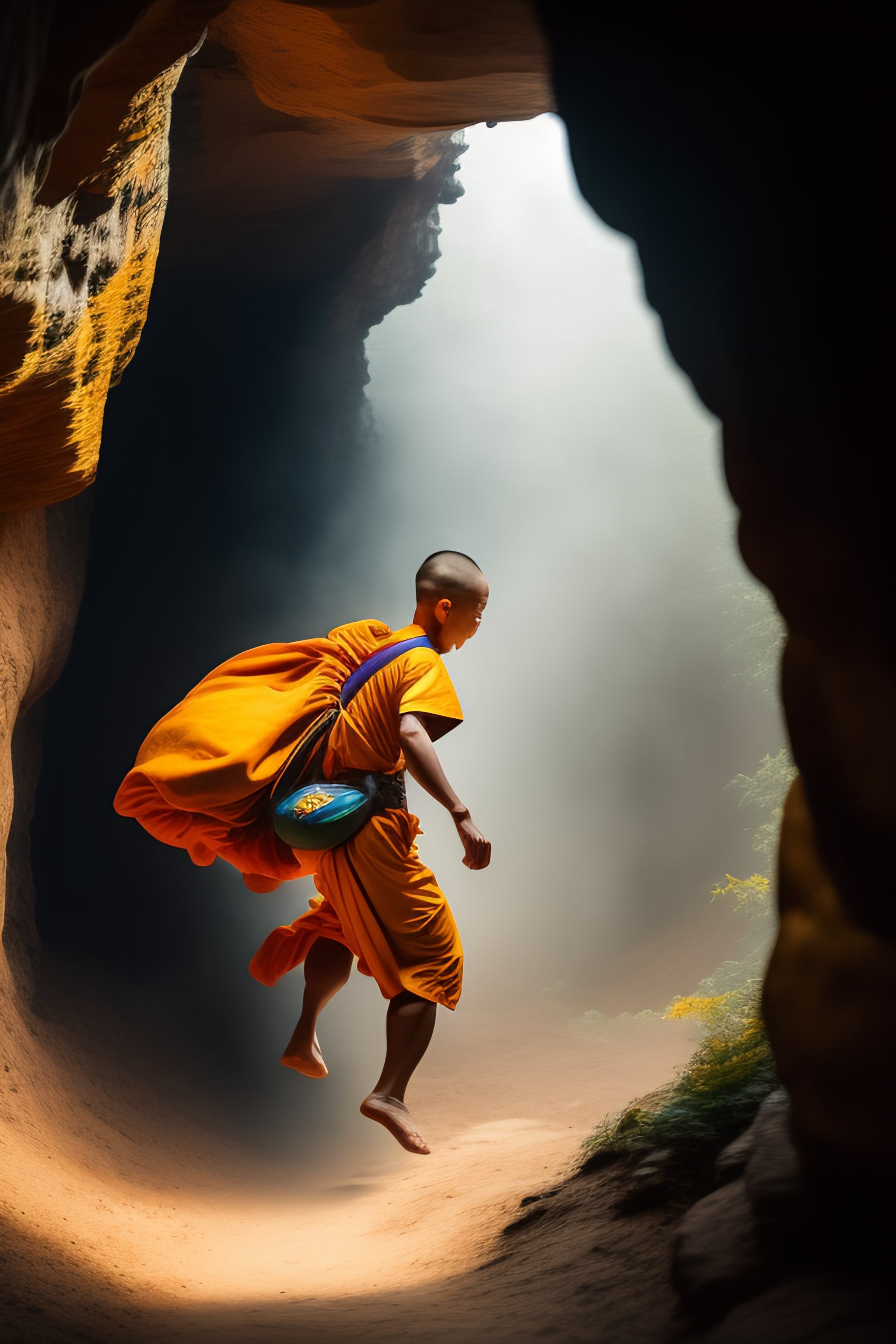 Lexica - A shaolin monk escaping through a cave