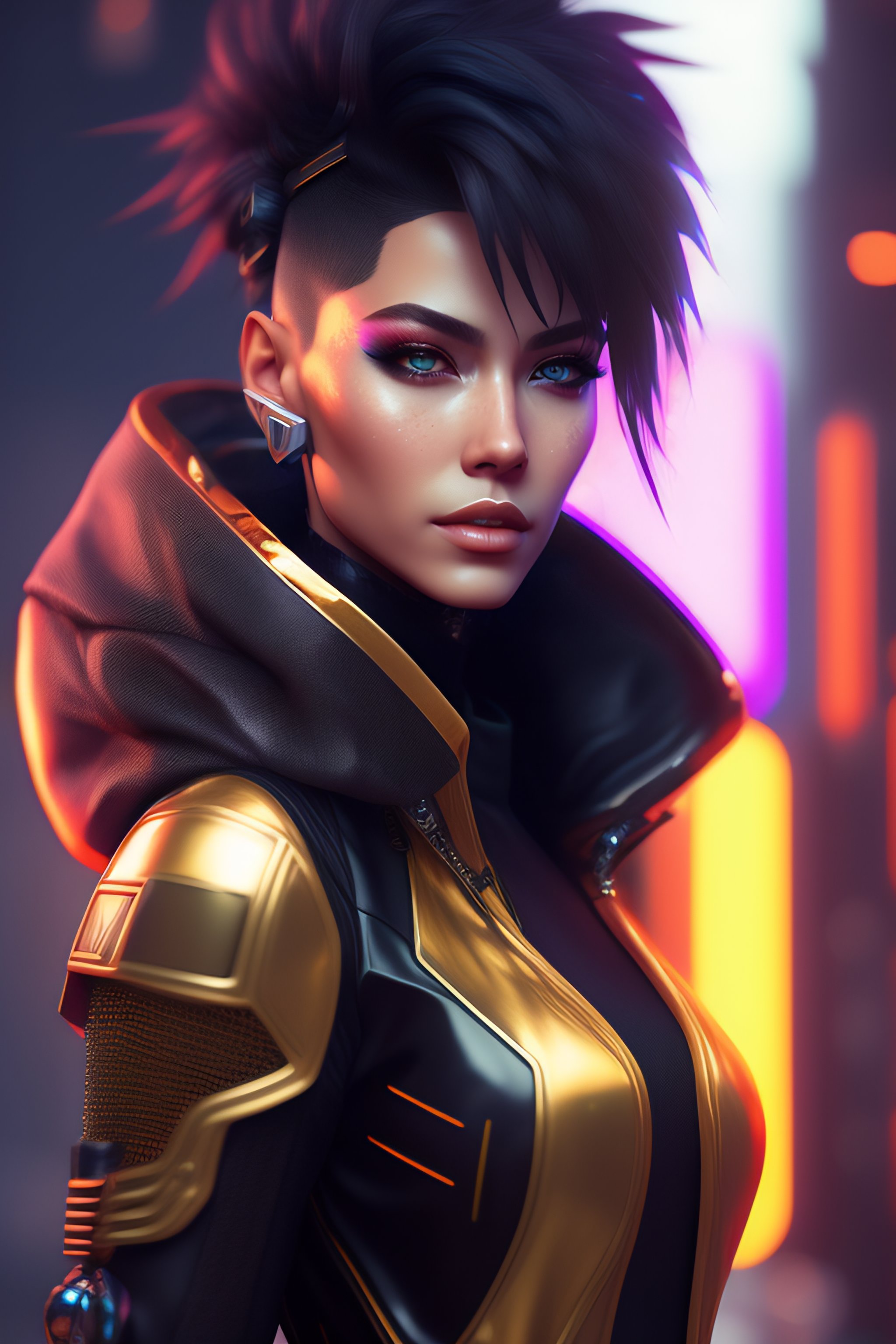 Lexica - Cyber punk clothes with short hair girl, battle status, hyper ...