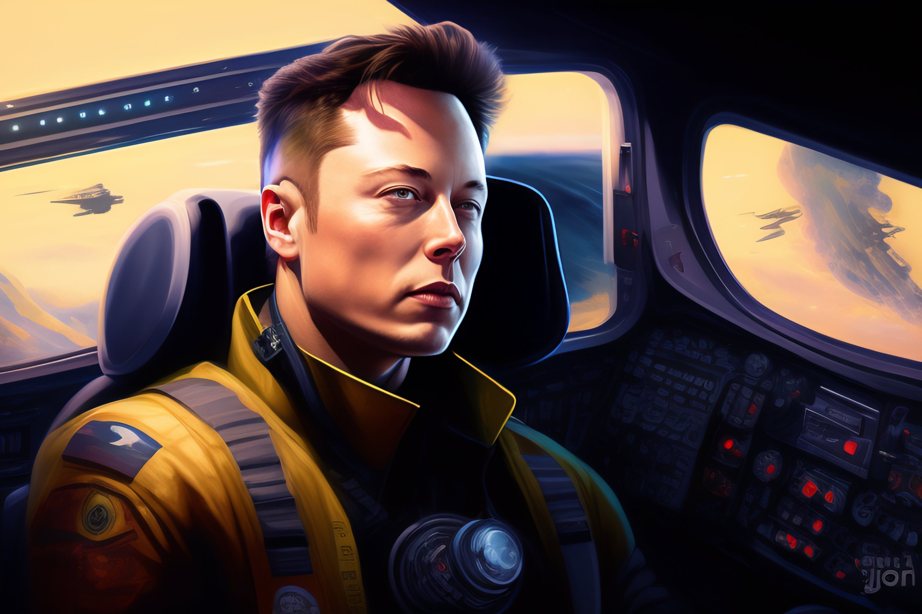 Lexica - Elon Musk as cyborg pilot Russian, interior cockpit ...
