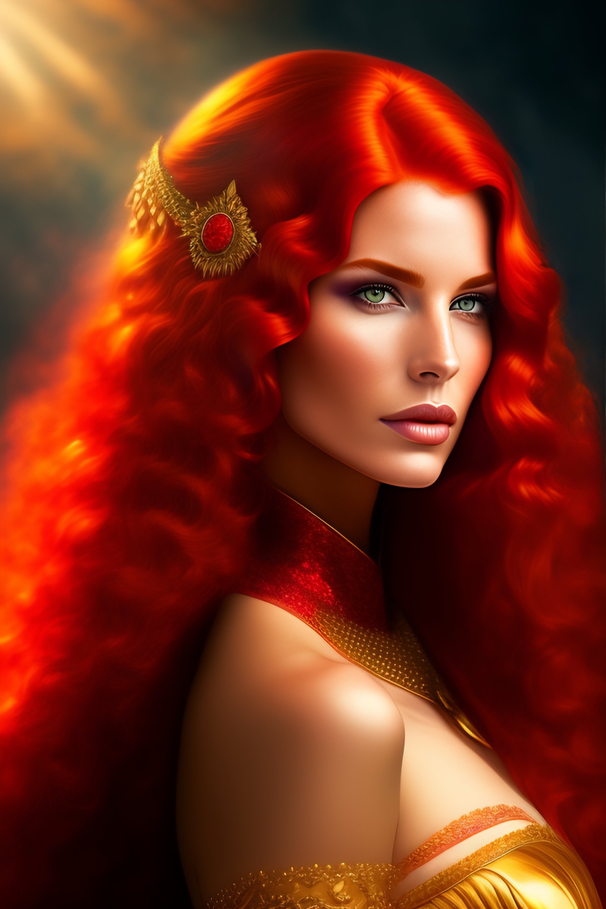 Lexica - Fantasy portrait of a red hair woman, beautiful