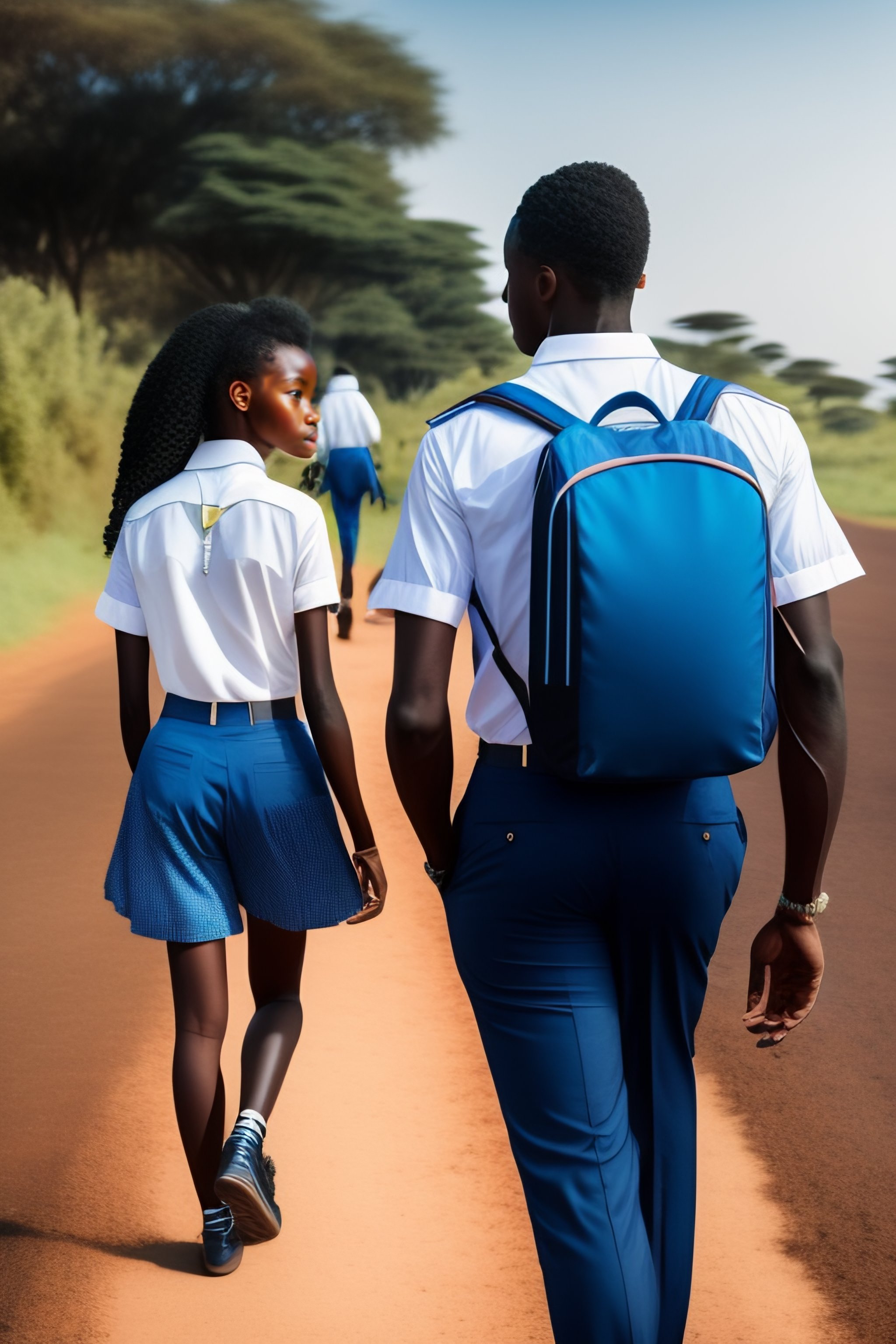 Lexica - African school students walking to school and talking, dirty ...