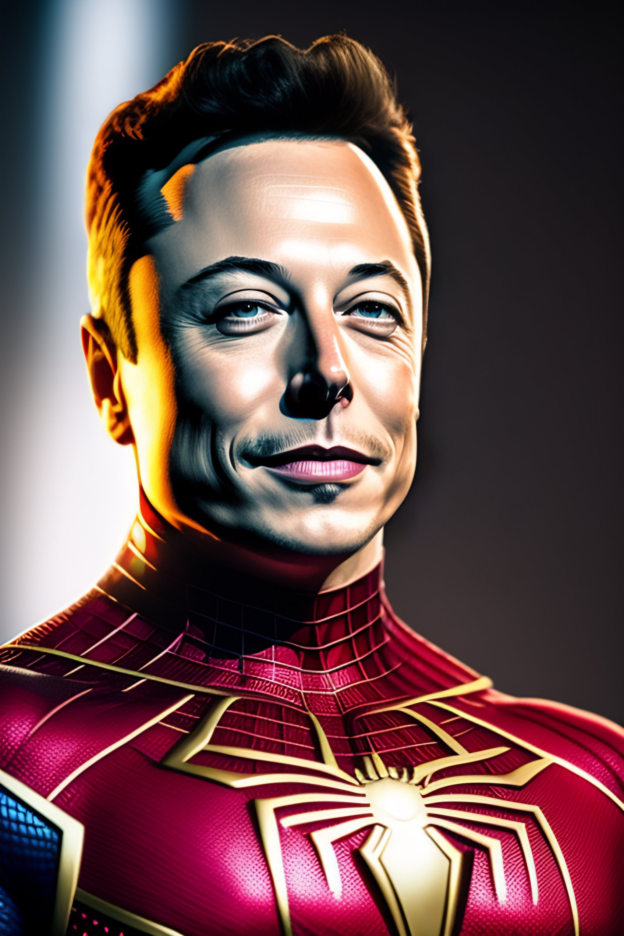 Lexica - Portrait of Elon Musk dressed as spiderman.