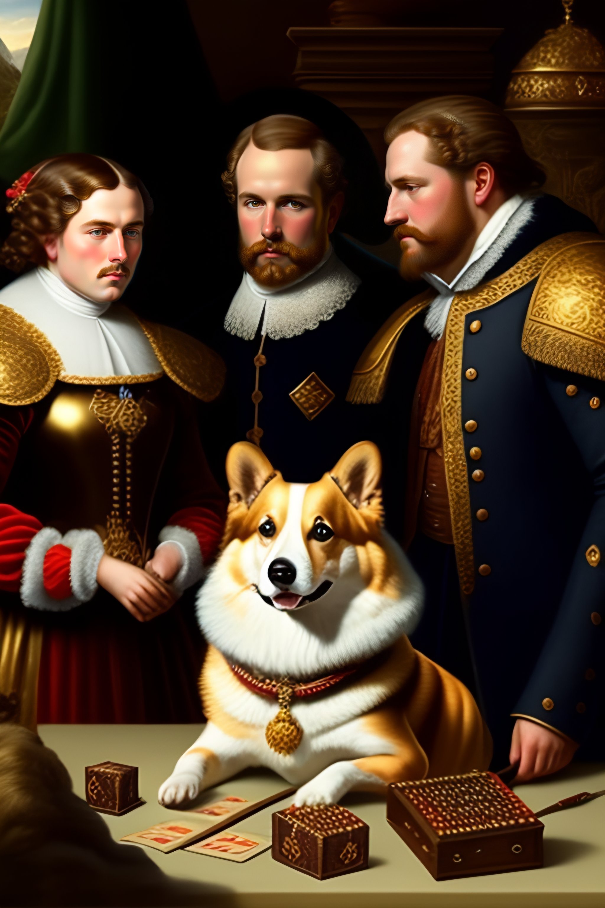 Lexica - Dutch Golden age style portrait of Corgi's playing dungeons ...