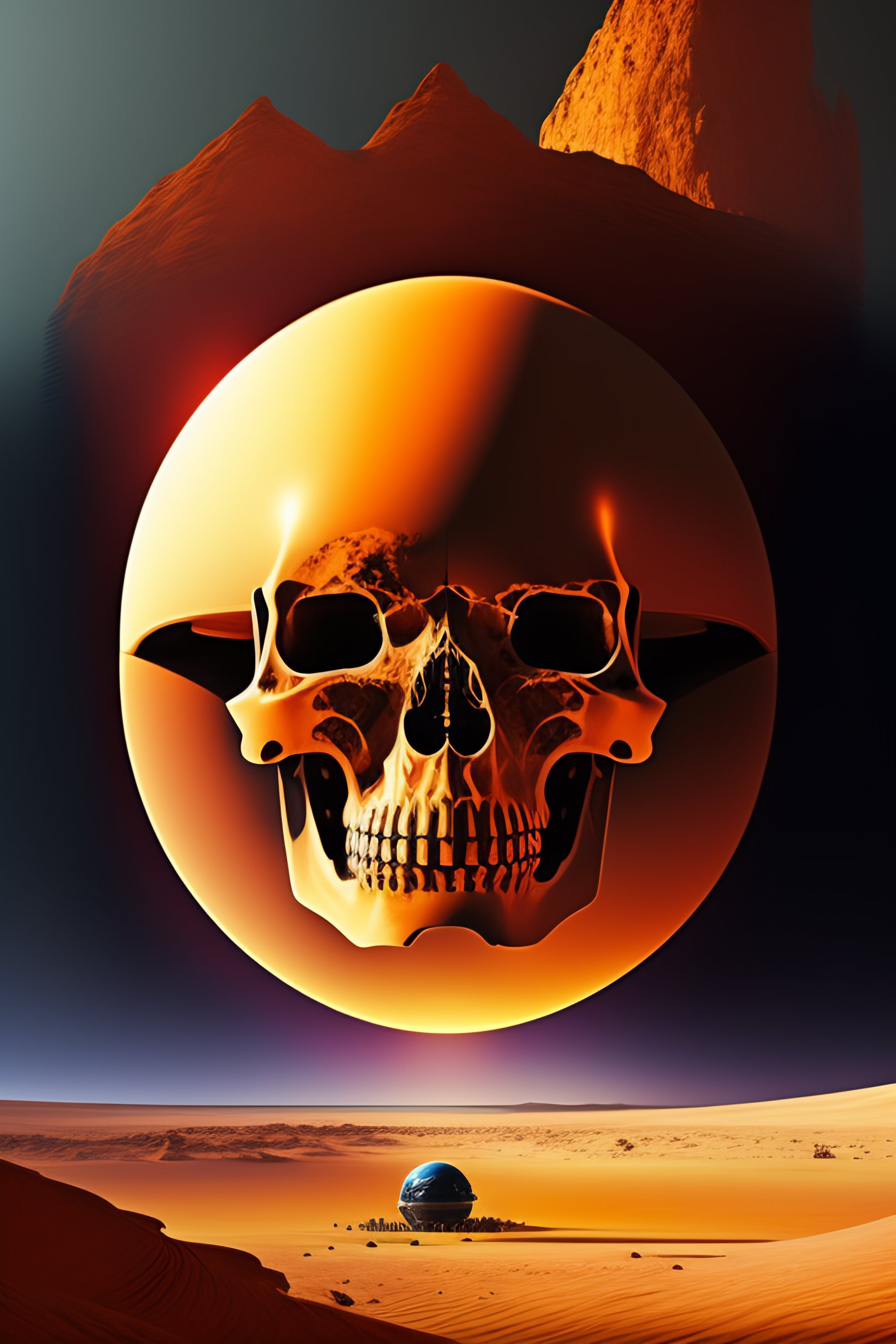 Lexica - A sci-fi book cover of a giant alien skull on the surface of Mars