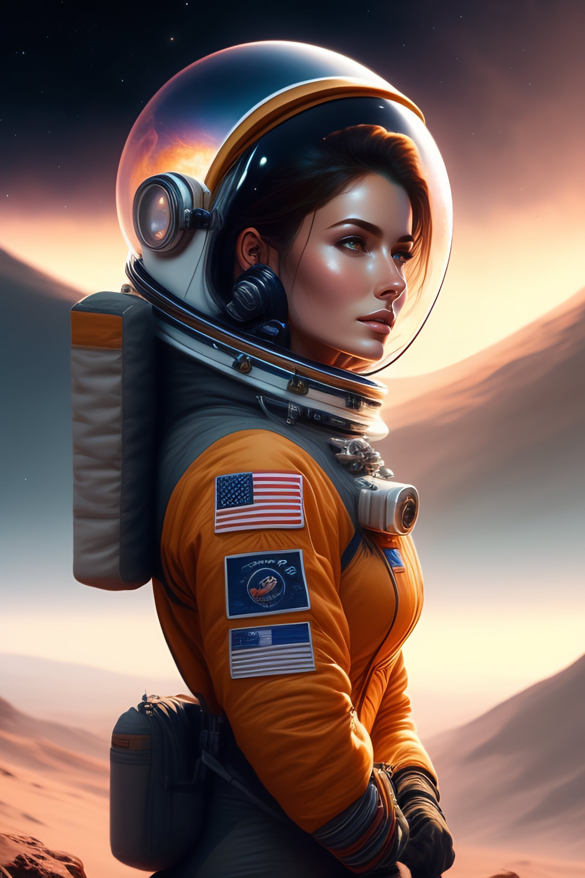 Lexica - Portrait of an astronaut brown hair on moon looking at earth ...