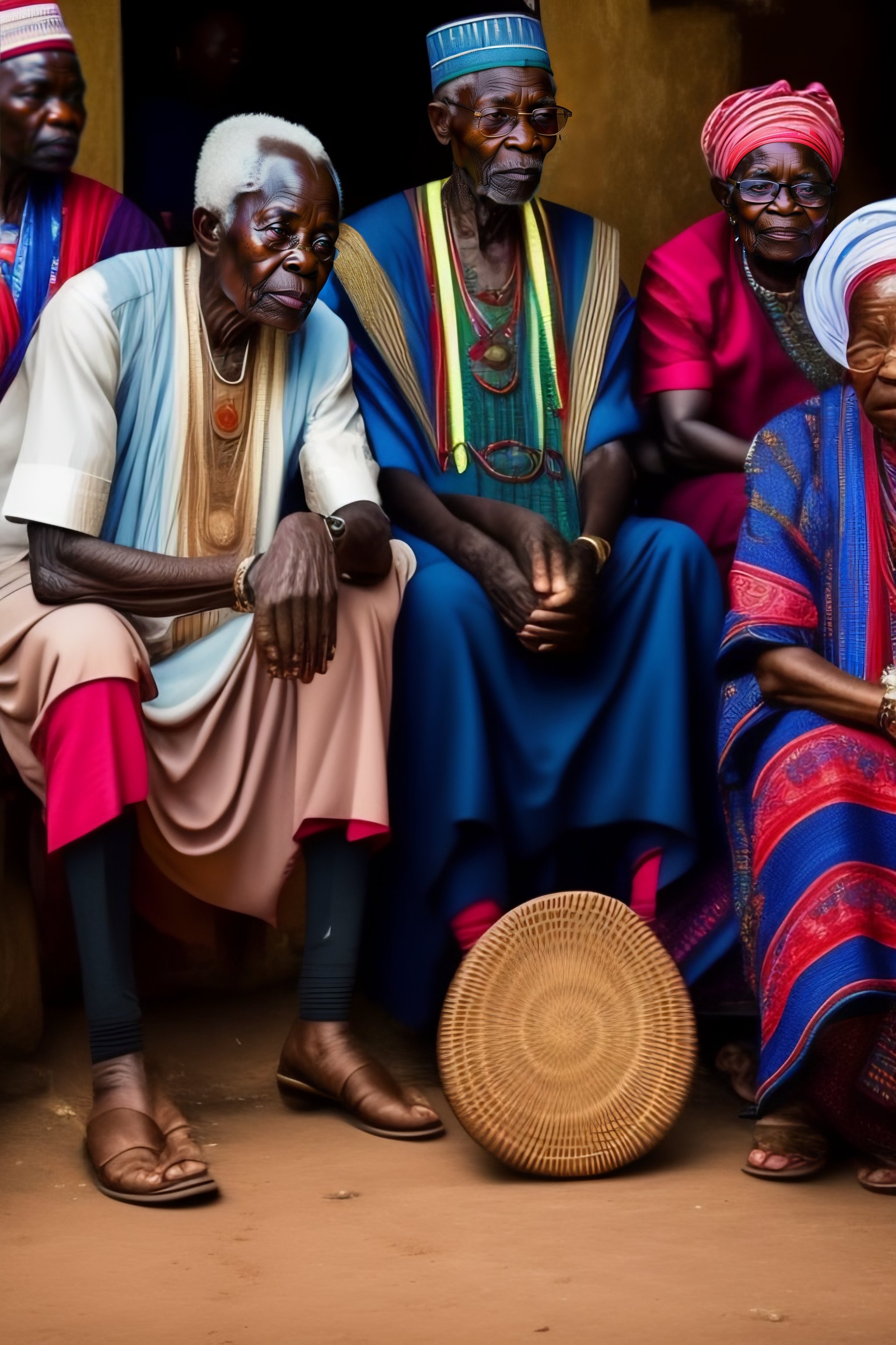 Lexica - Pensioners of the Igbo tribe in Nigeria sitting on the floor