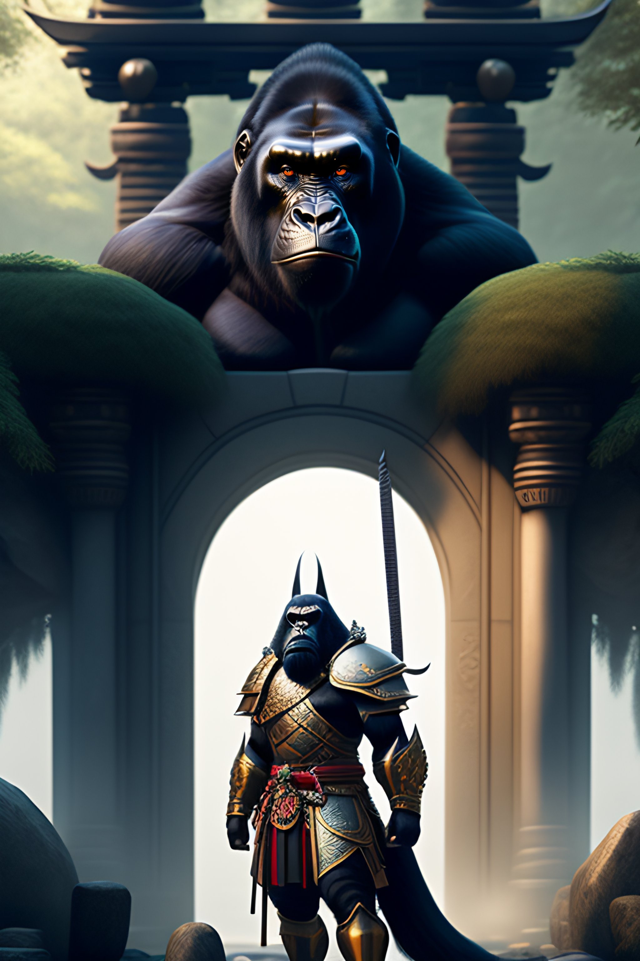 Lexica - A highly detailed matte painting of a Gorilla Samurai in full ...