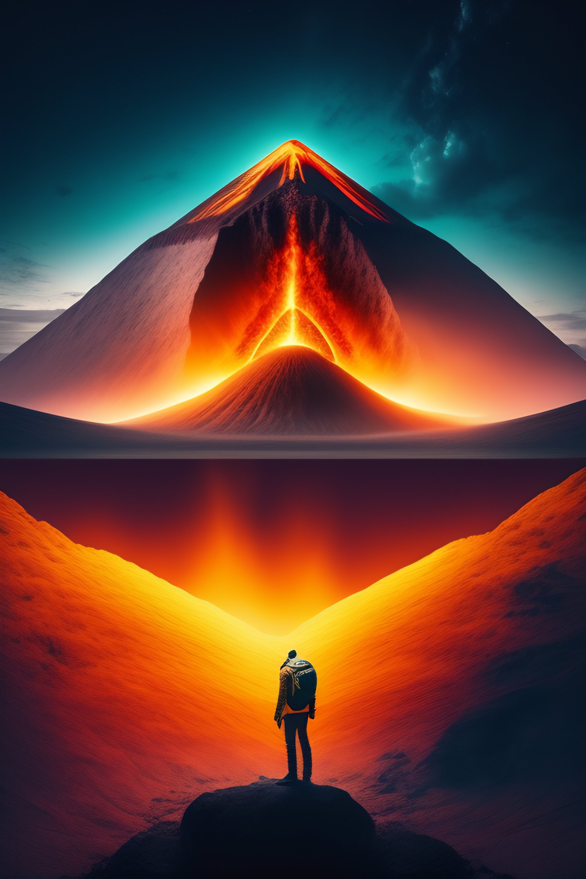 Lexica - Man trapped in a volcano