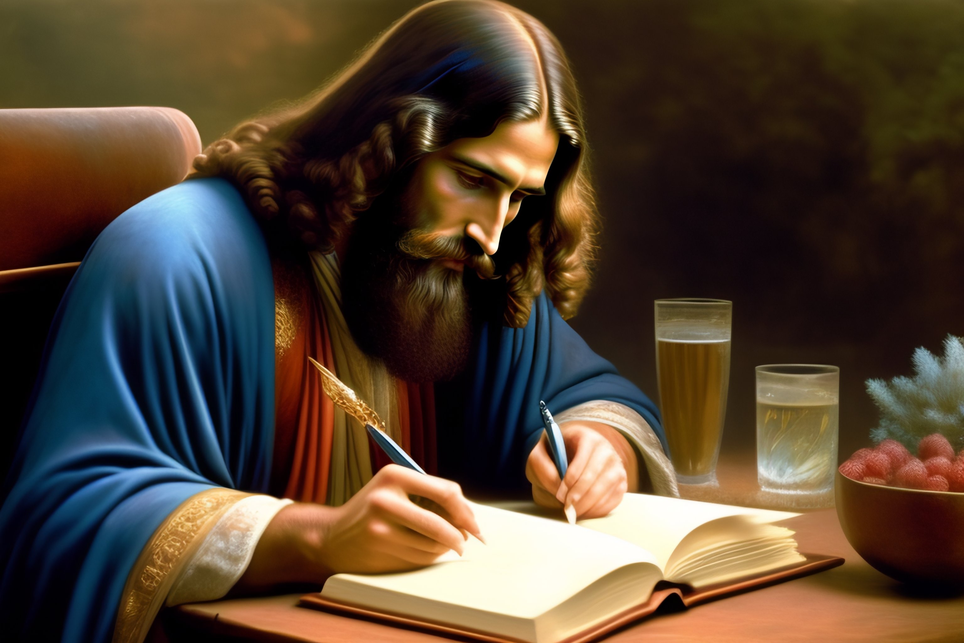 Lexica - Old color photo, year 1, jesus christ is writing in his notebook