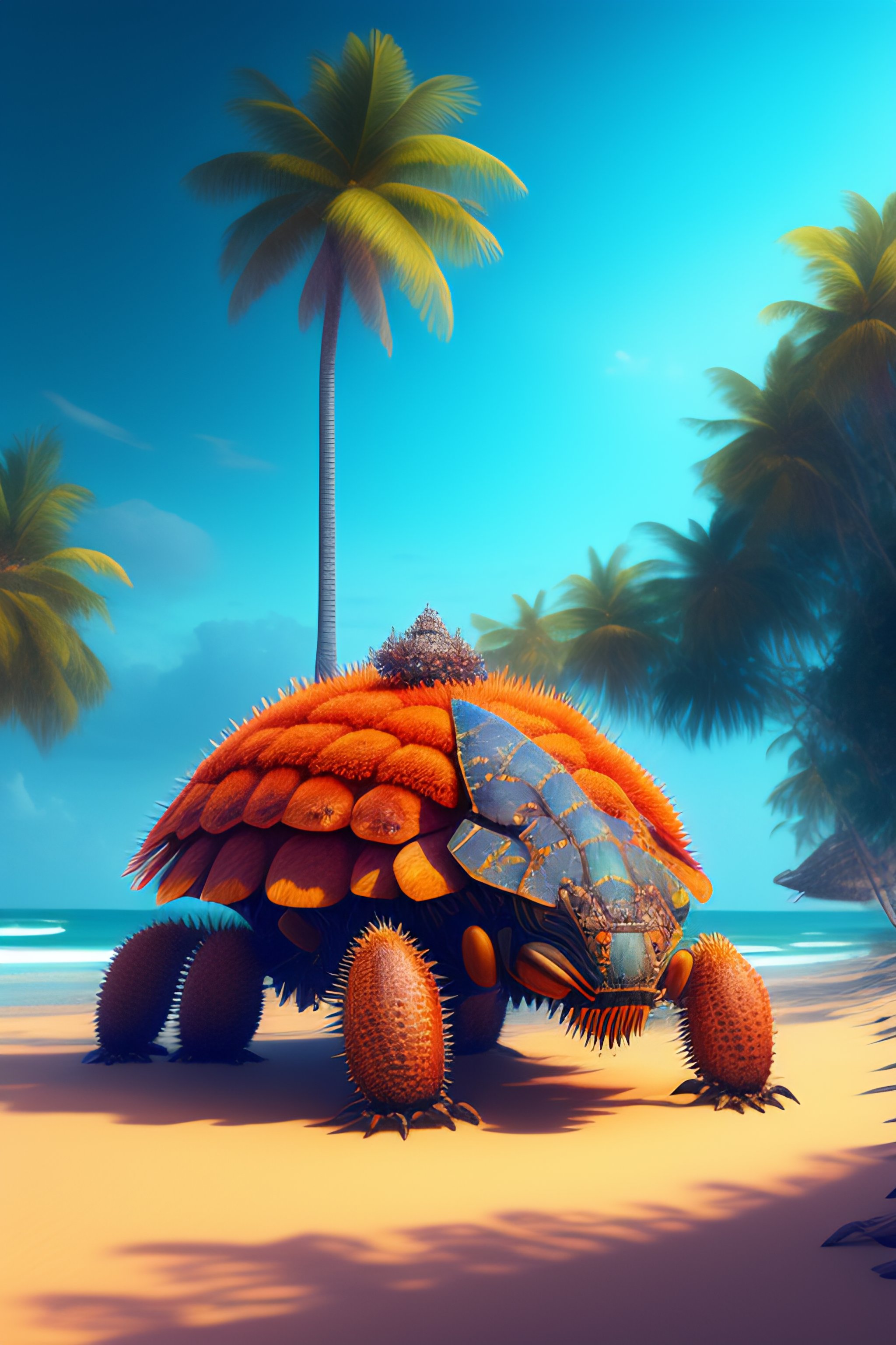 Lexica - Giant spiky orange coconut crab monster on tropical beach sand ...