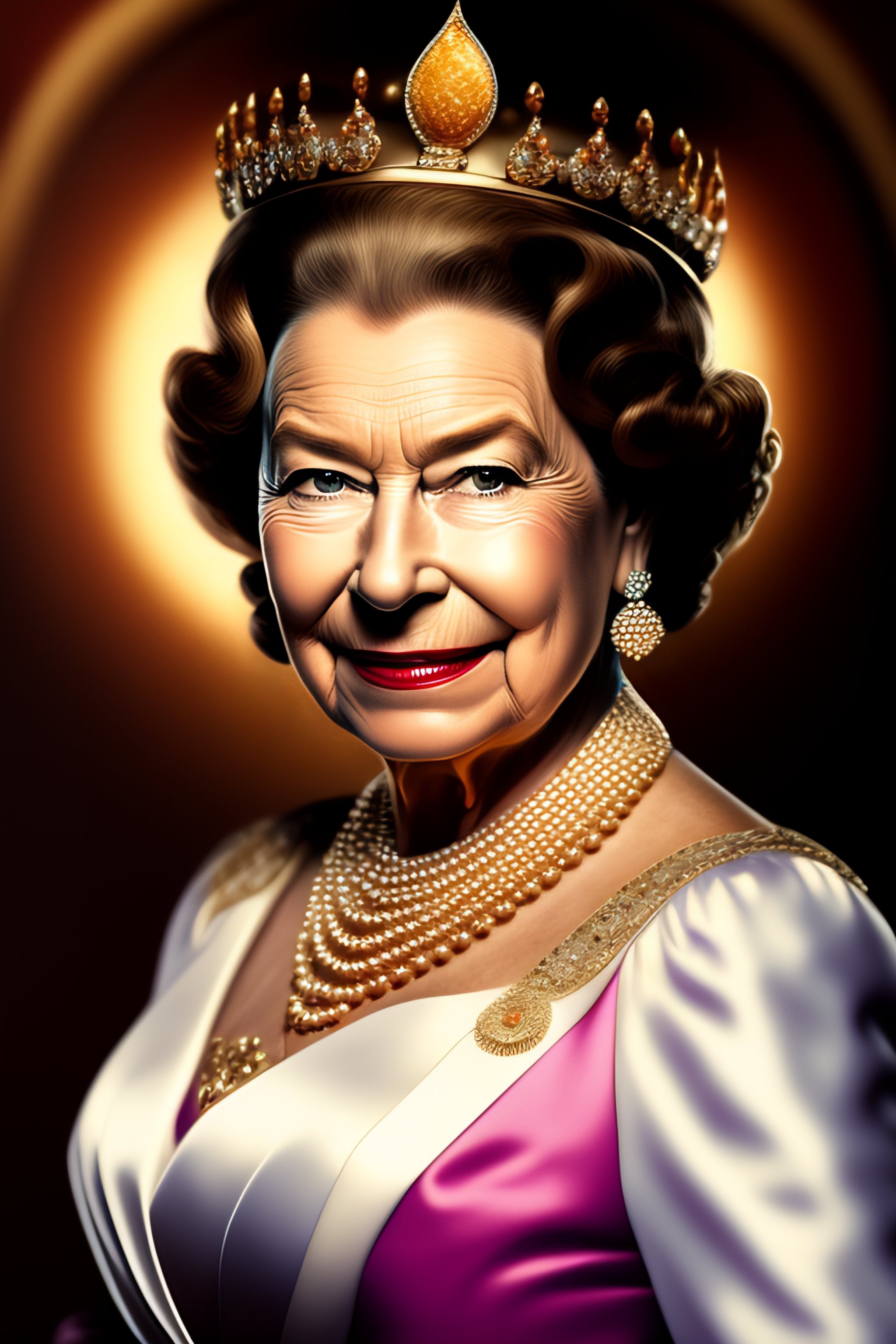 Lexica - Photorealistic portrait of queen Elizabeth working at Taco Bell