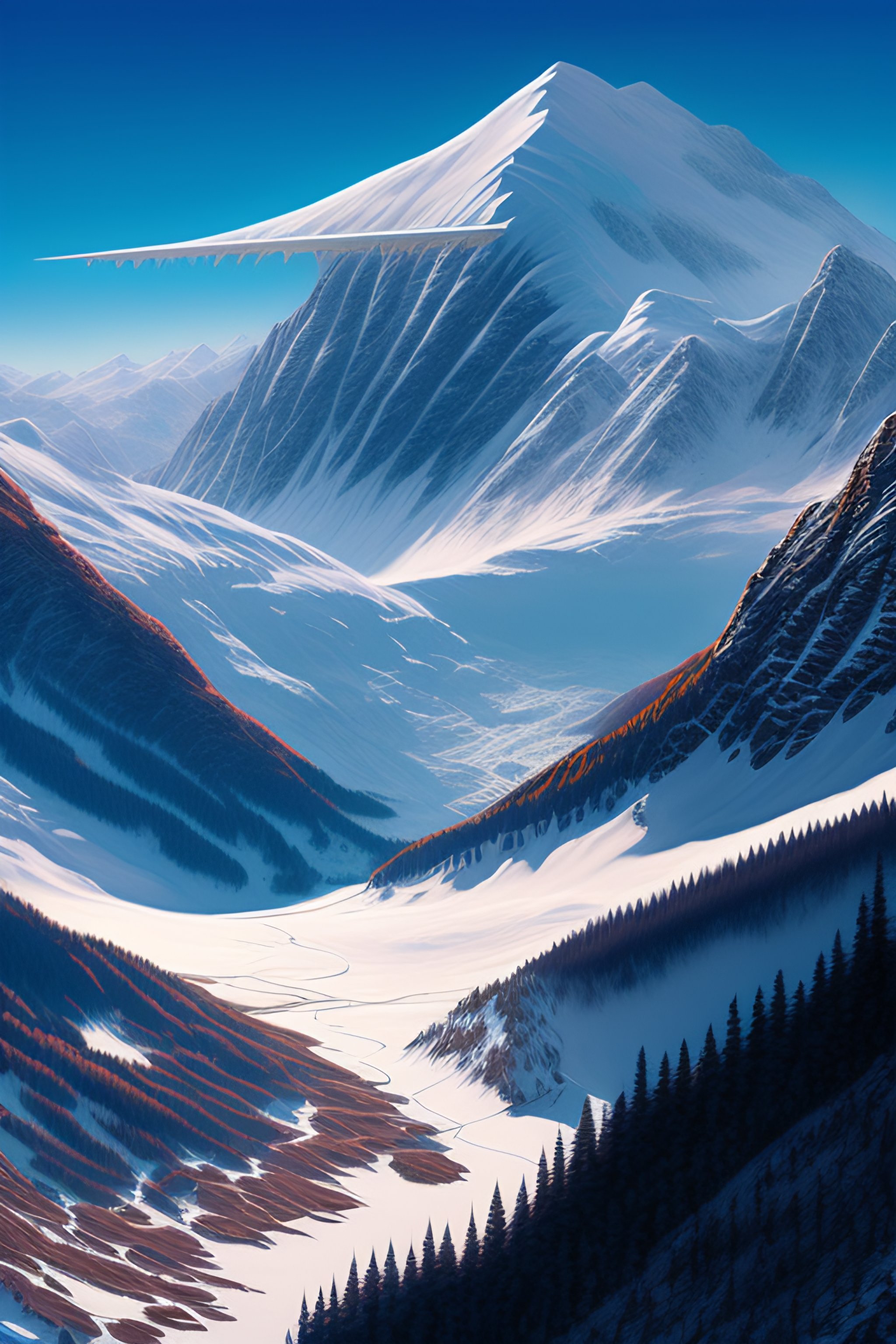 Lexica - Vast and epic mountain landscape covered in snow, majestic ...