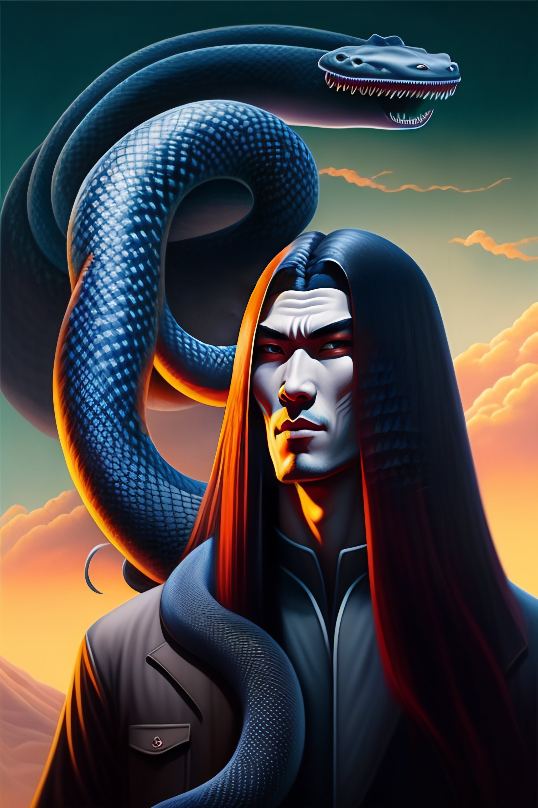 Lexica - Detailed paint of orochimaru with giant snake, full body ...