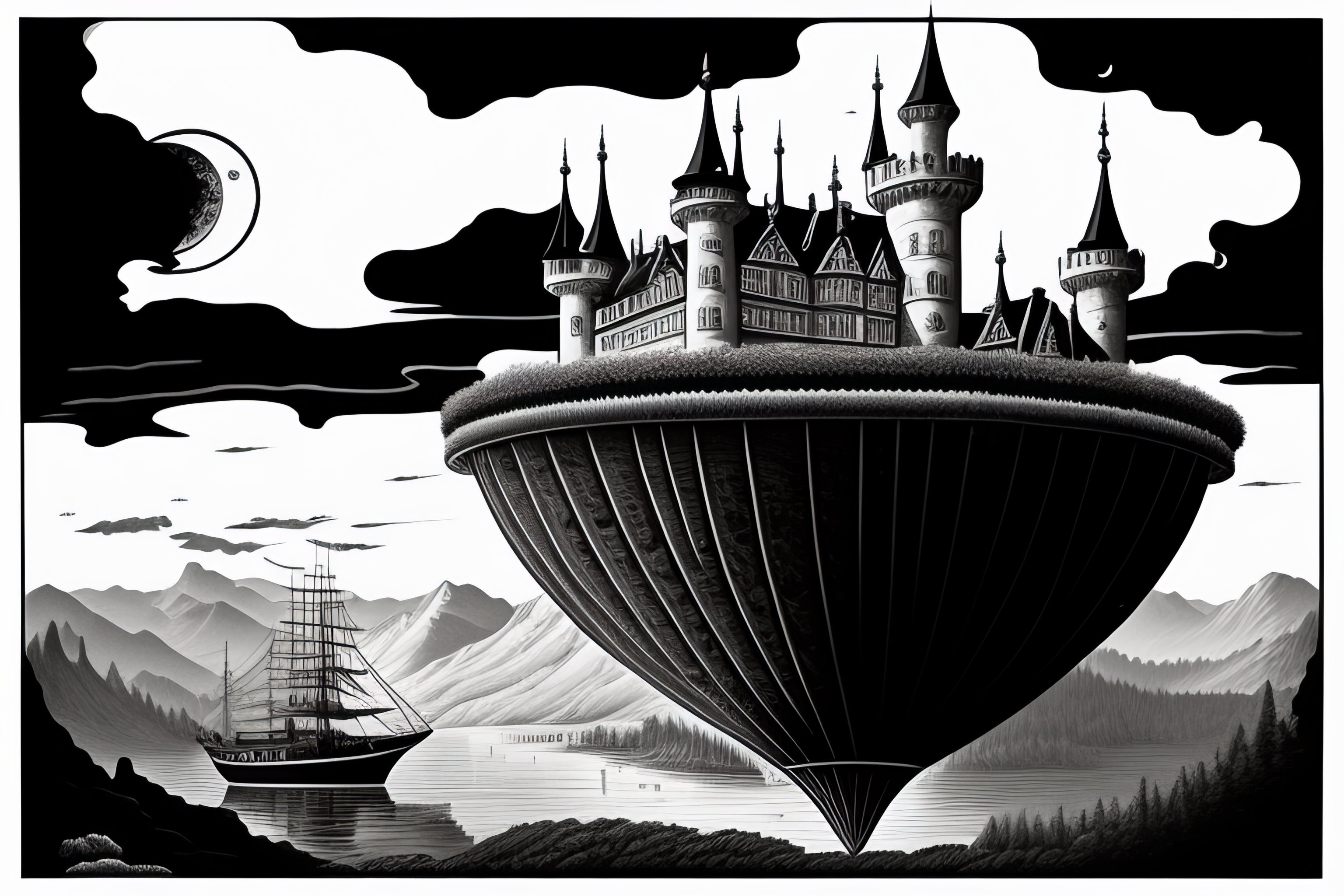 Lexica - A floating Gothic castle high above the ground actually above ...