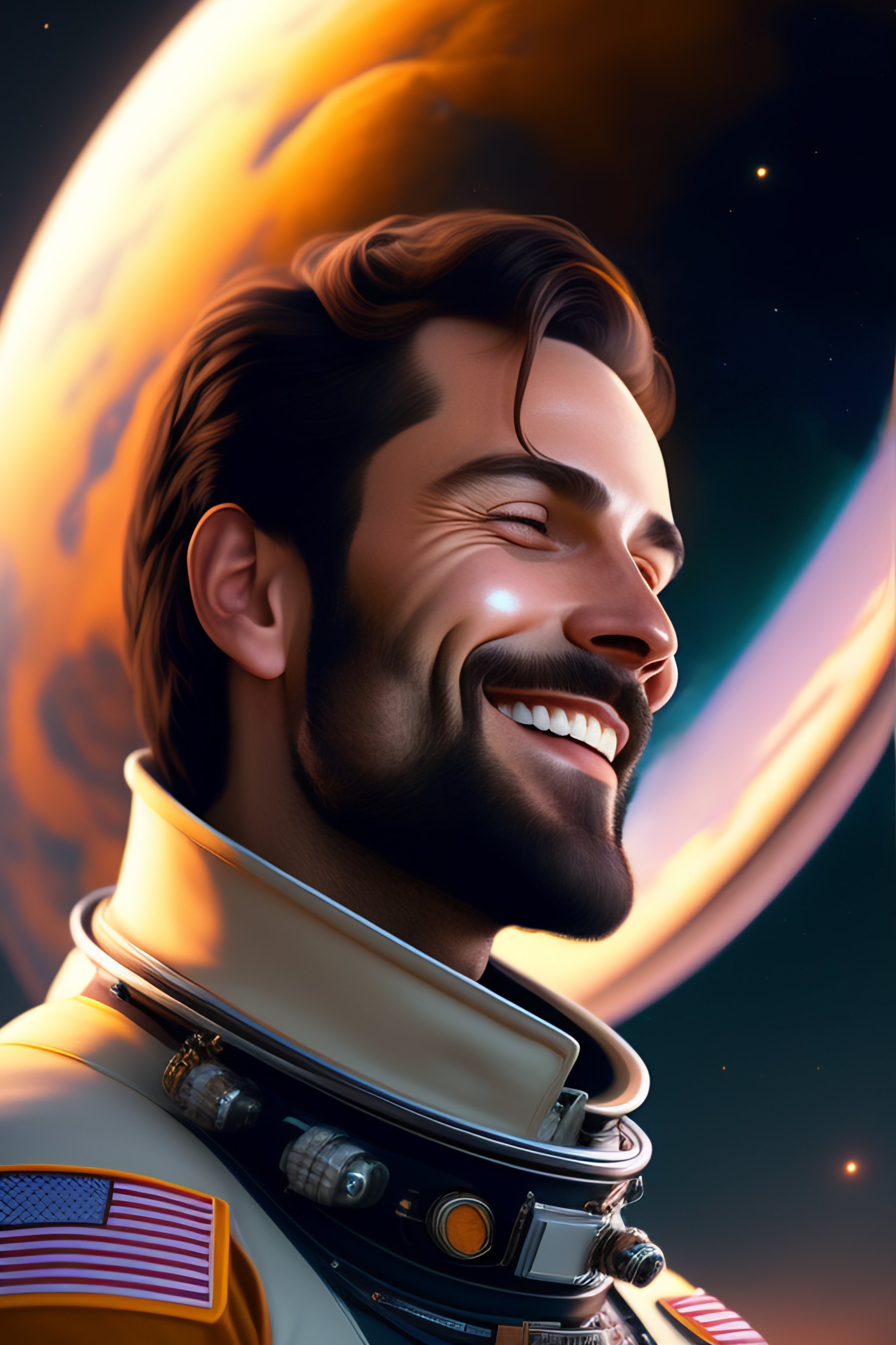 Lexica - Portrait of a smiling male brown hair astronaut with closed ...