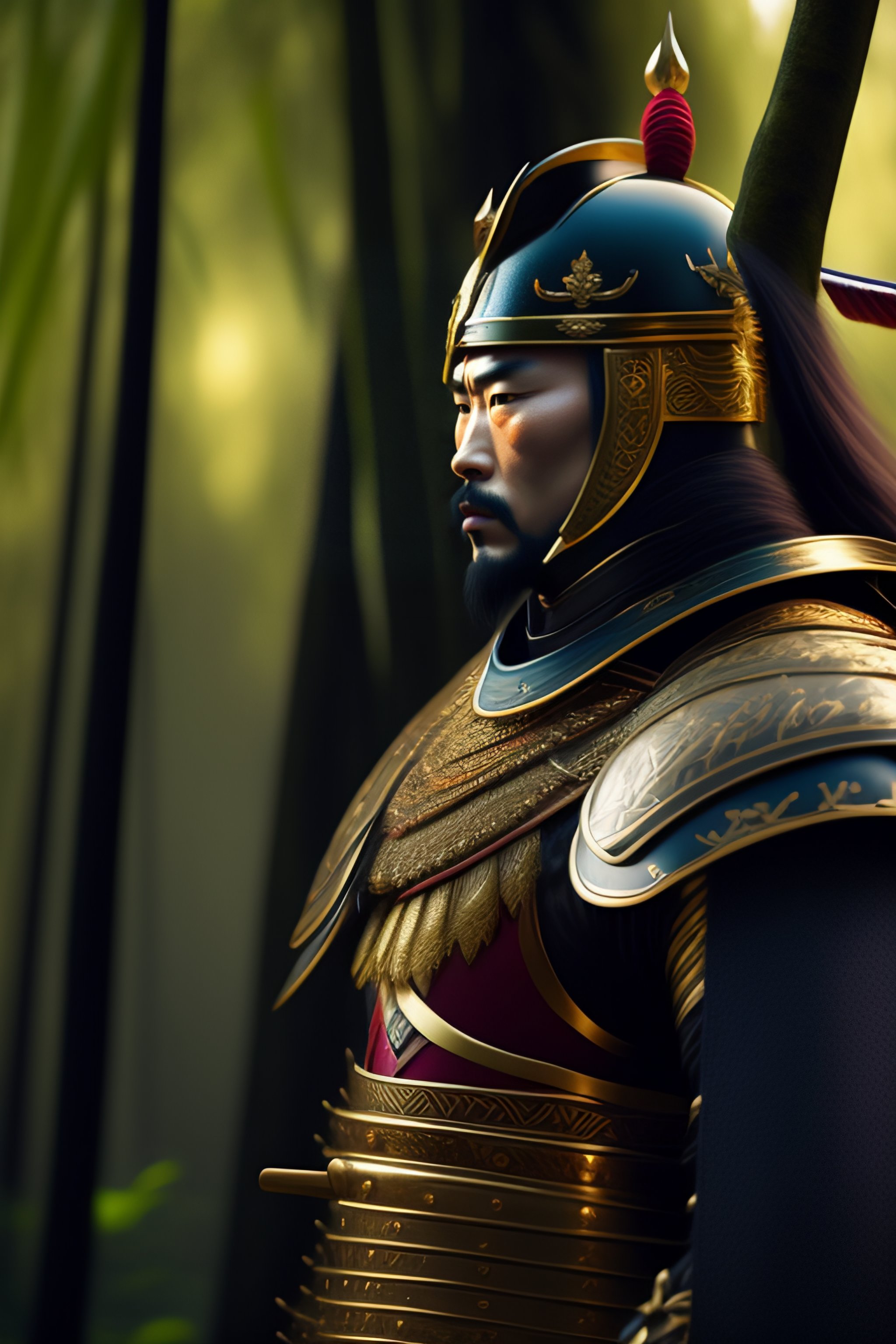 Lexica - Close up of samurai general in full armor, in a bamboo forest ...