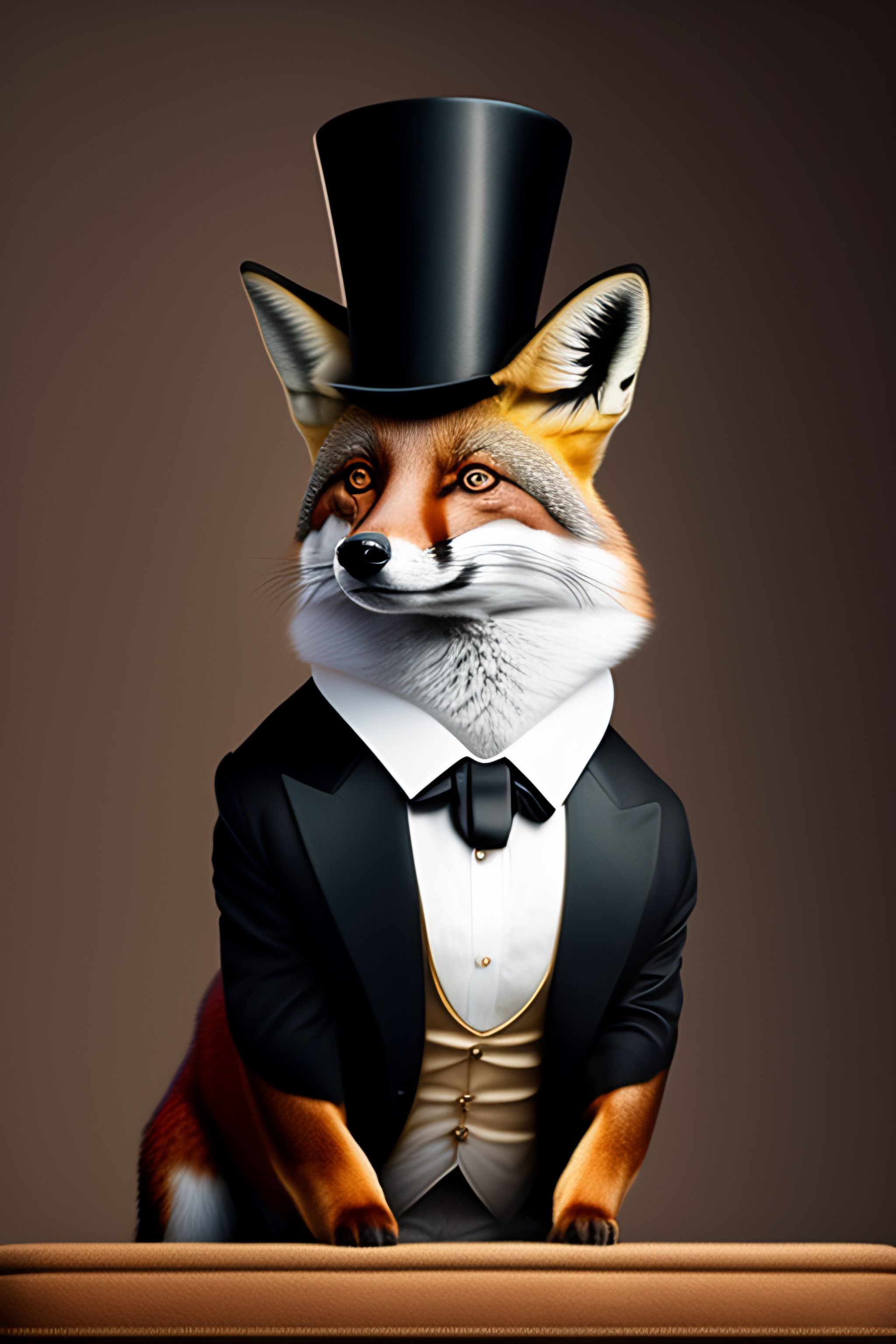 Lexica - Fox wearing a top hat and an eye-piece standing tall