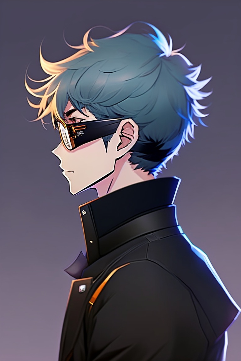 Lexica - A boy anime cartoon ,black mask wearing,spects, side view,oval ...