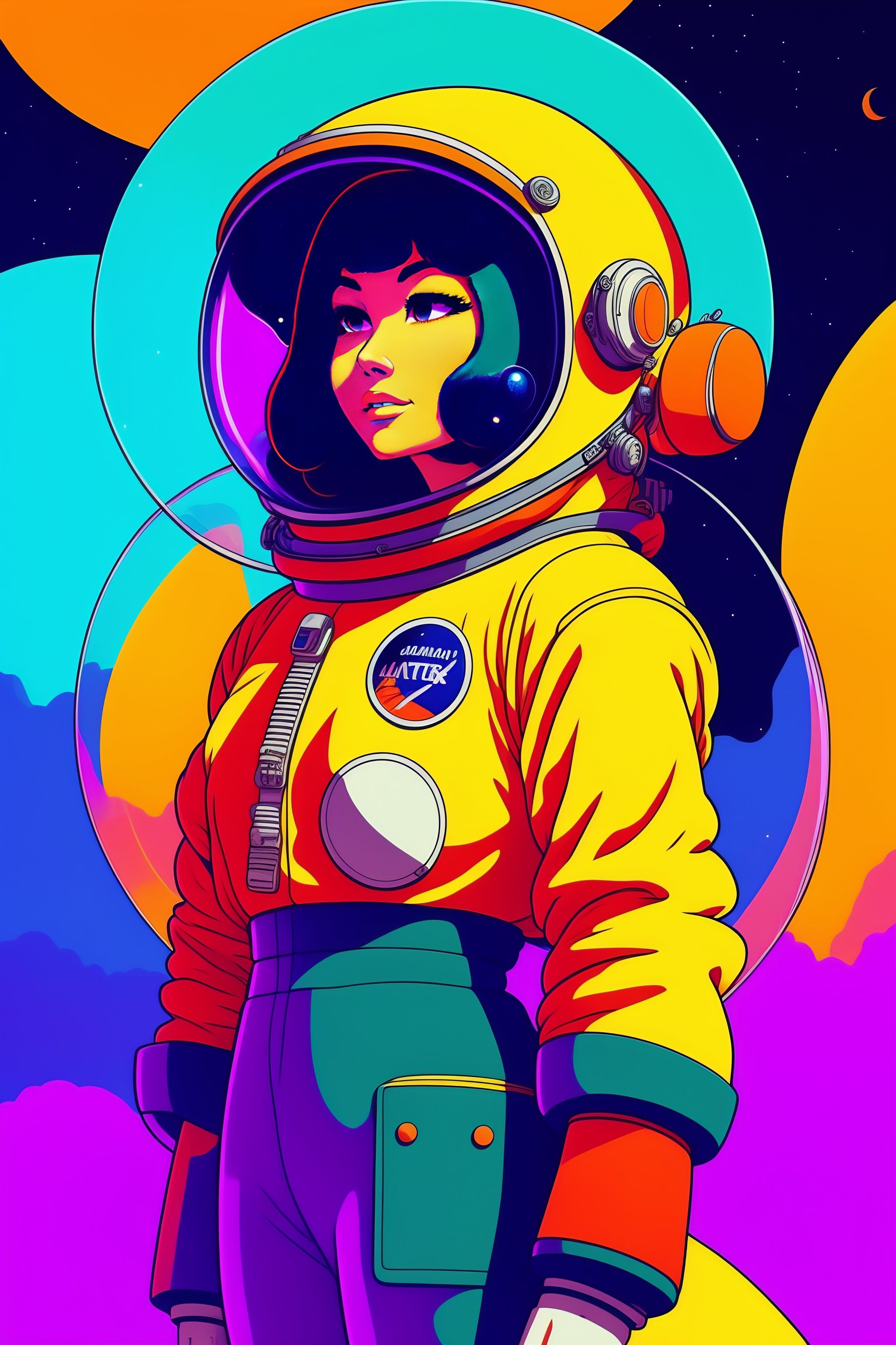 Lexica - 60s cartoon style photo of a huge savage astronaut in far off ...