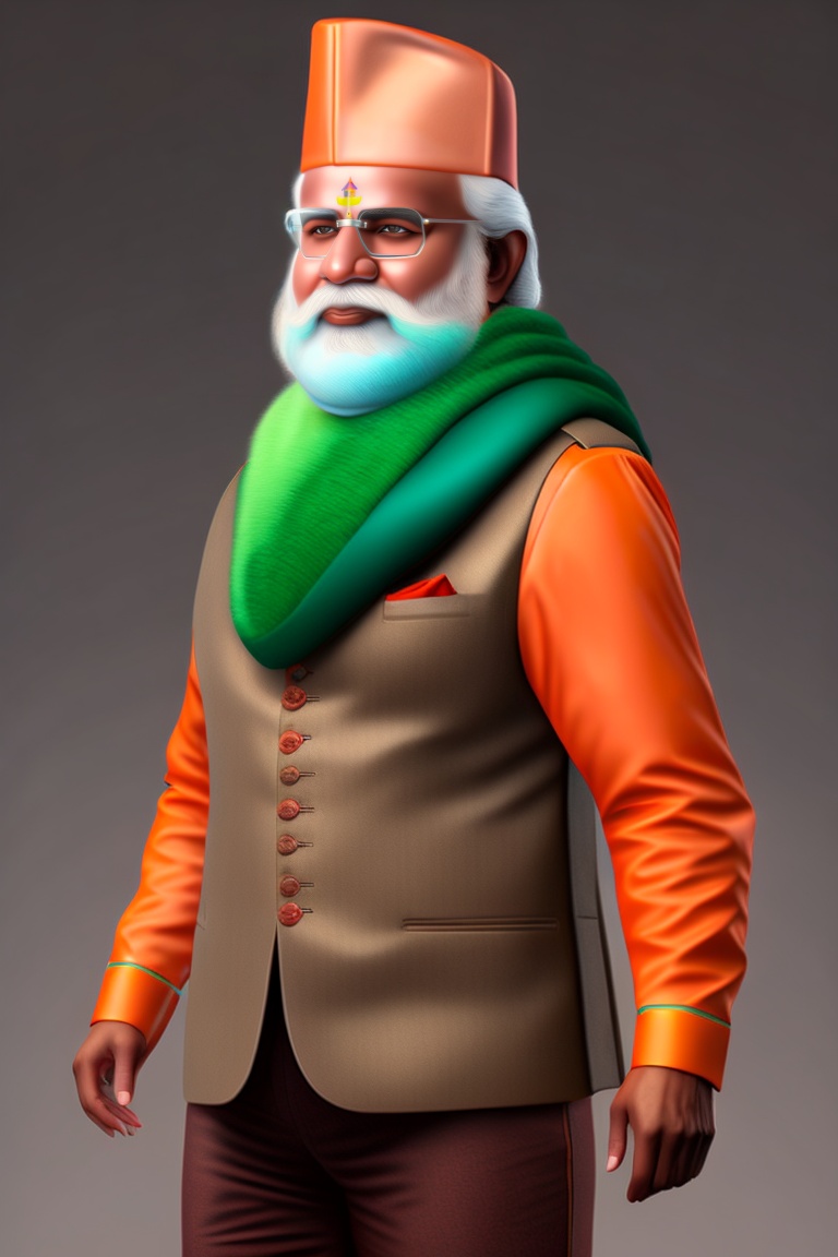 Lexica - Full body 3d render of Narendra Modi wearing beautiful colour ...