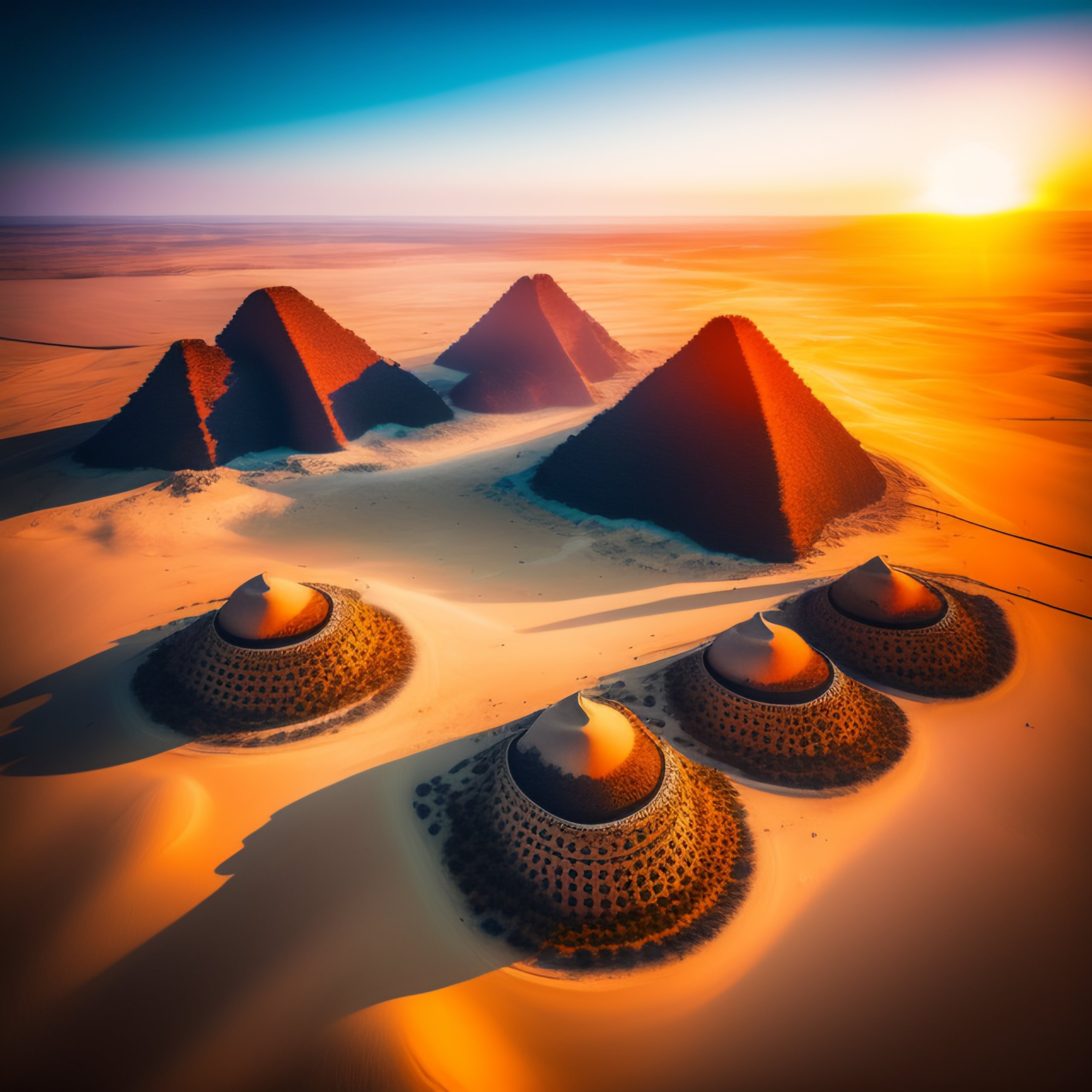 Lexica - Drone photo of the three pyramids of Giza in white color, in ...