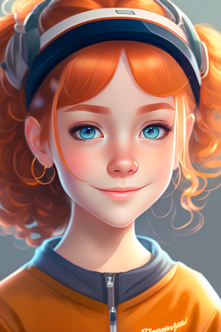 Lexica - I want a 2d illustration of a ginger teen girl, with freckles ...