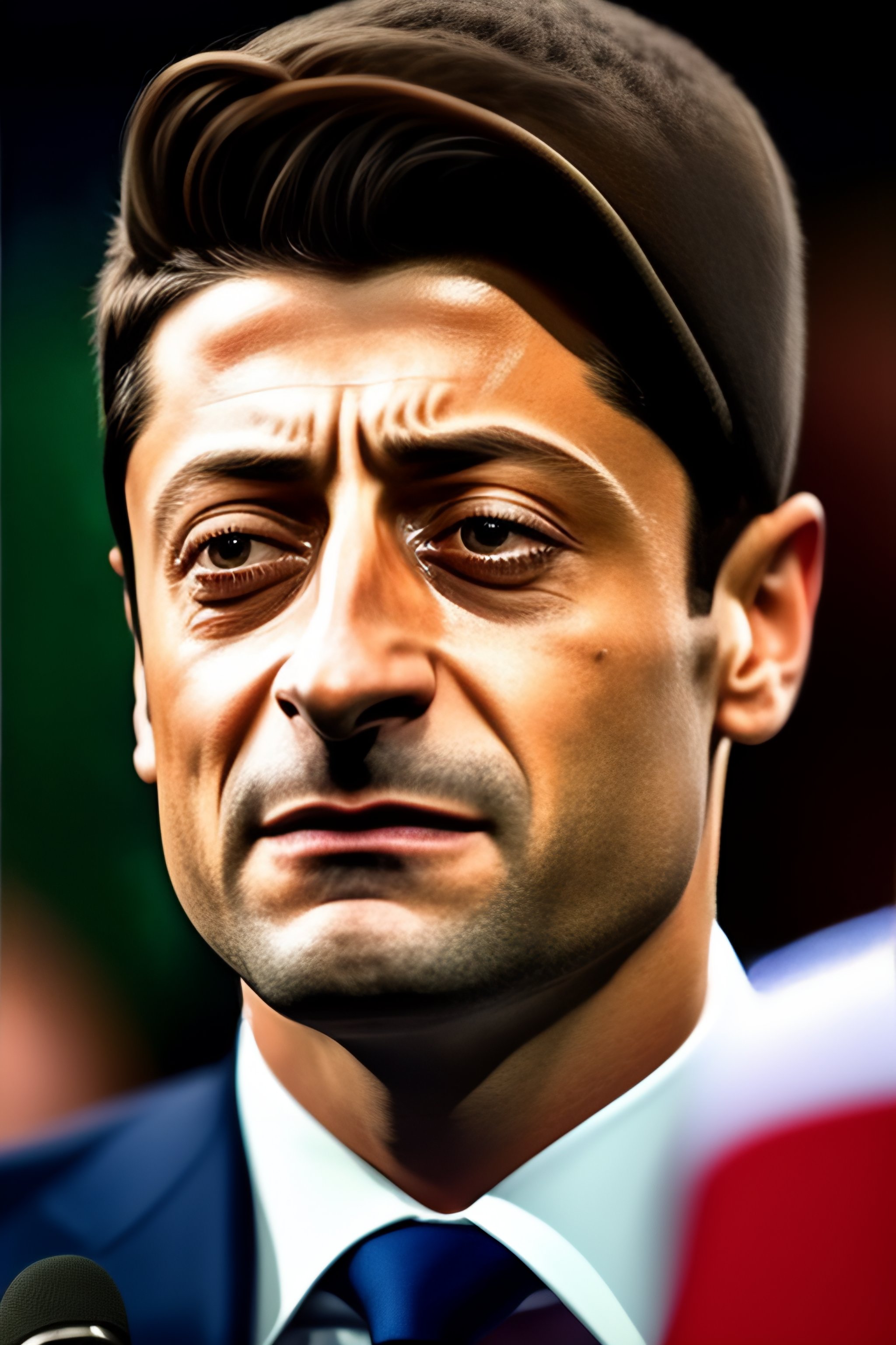 Lexica - Portrait of Zelensky crying in front of Putin