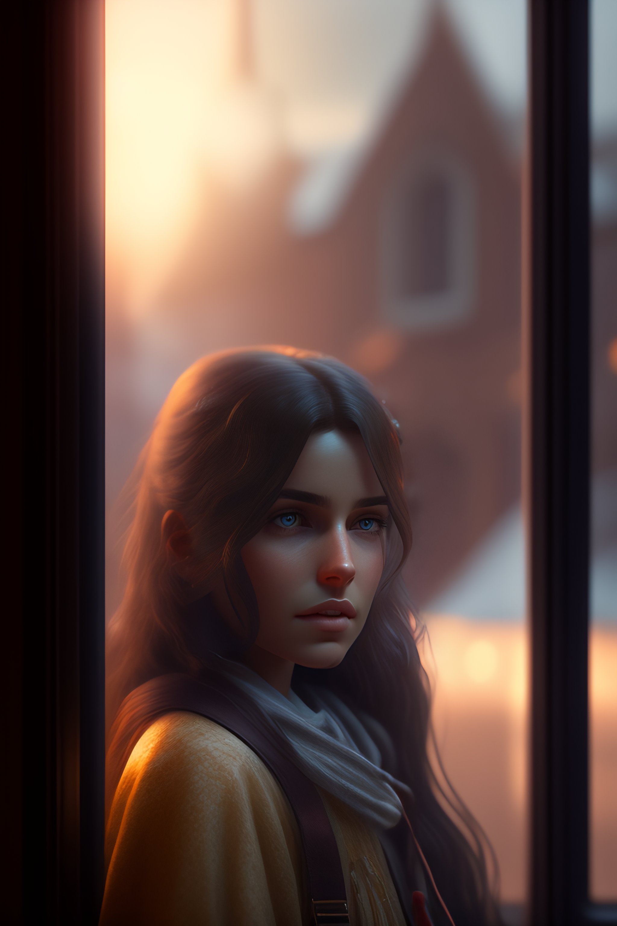 Lexica - Longhaired girl looking in a window? Unreal engine, Octane render, Trending on ...