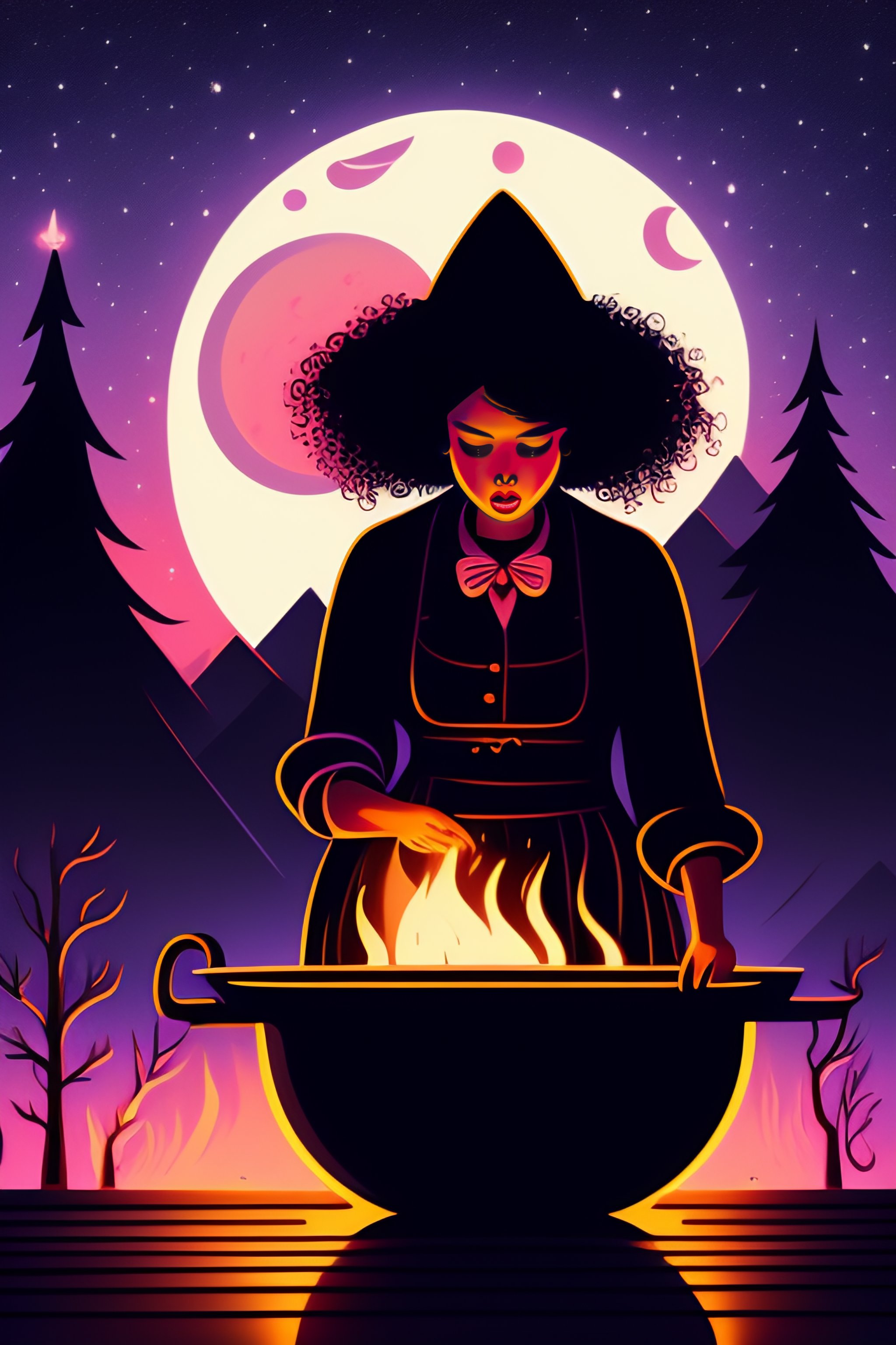 Lexica - A portrait illustration of a witch boiling a pot, scary ...