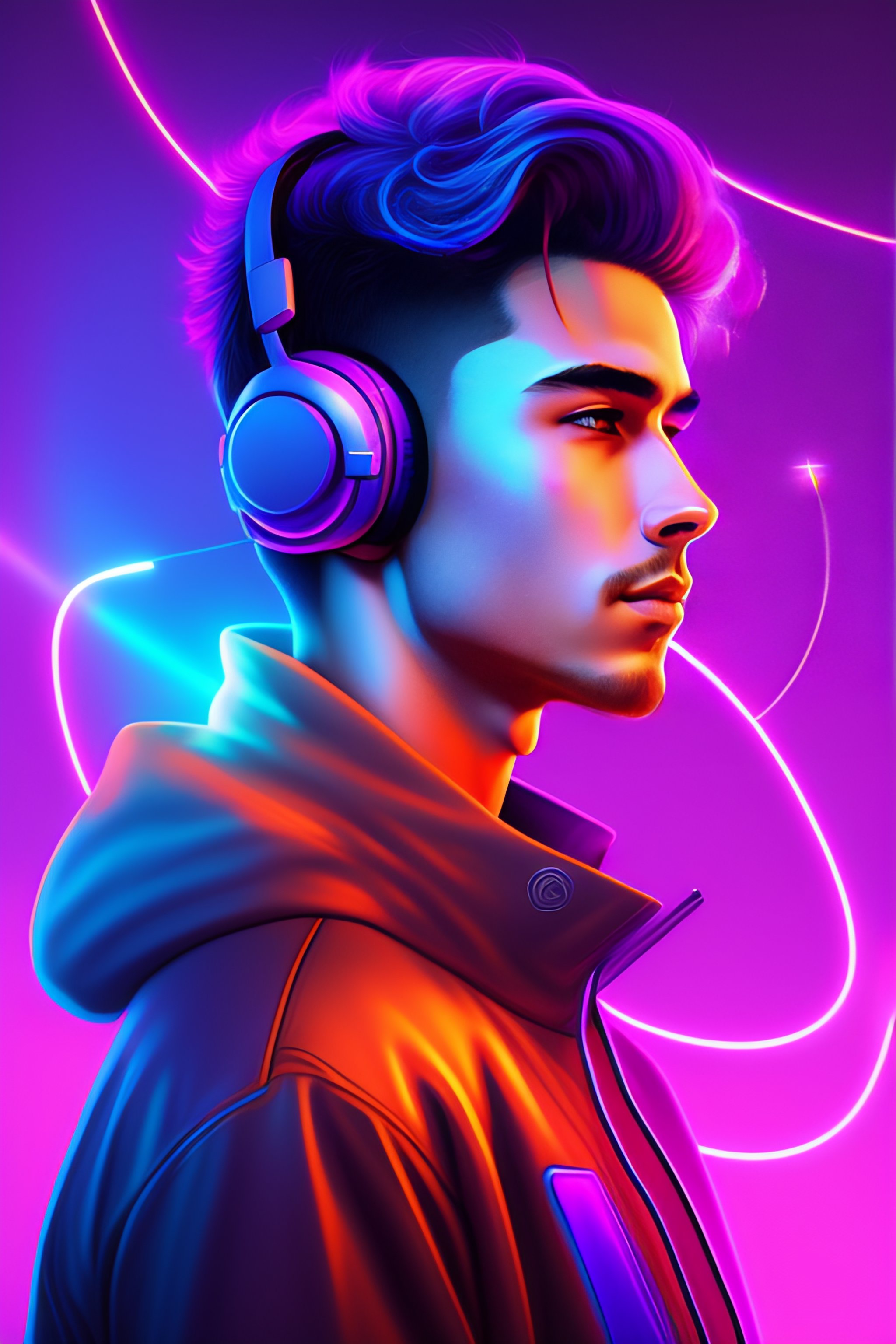 Lexica - Logo, synthwave Beautiful boy wearing headphones, animated ...