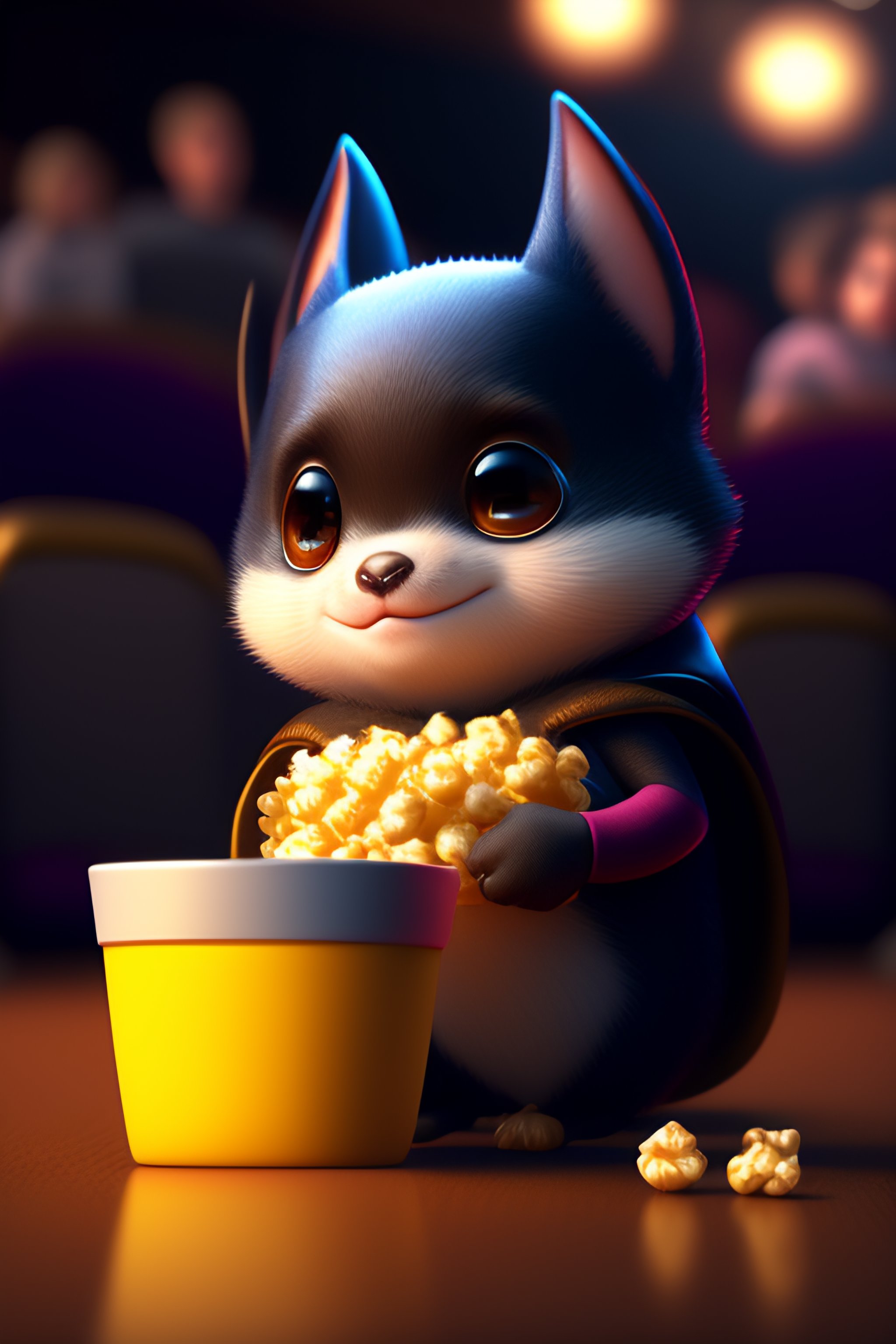 Lexica - Cute small humanoid bat sitting in a movie theater eating ...