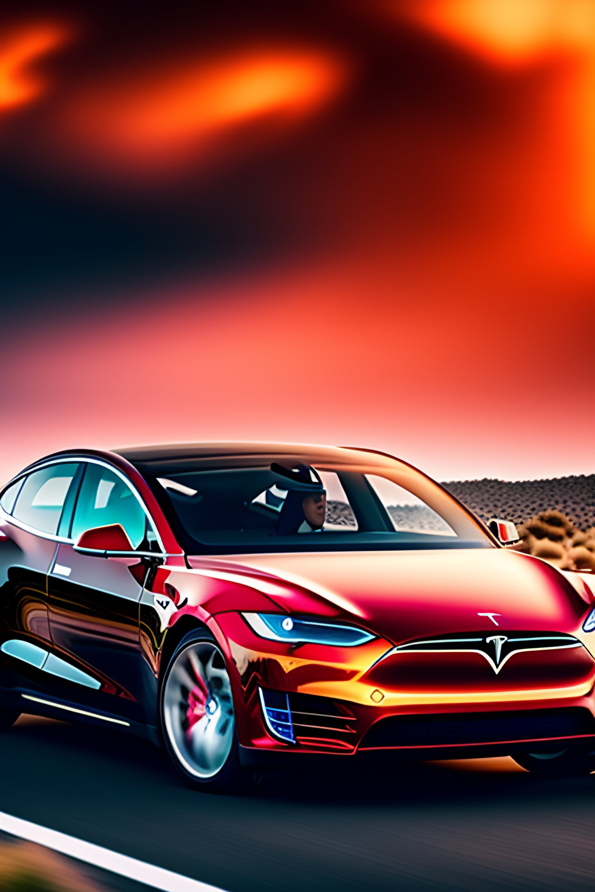 Lexica - Lionel Messi driving a tesla