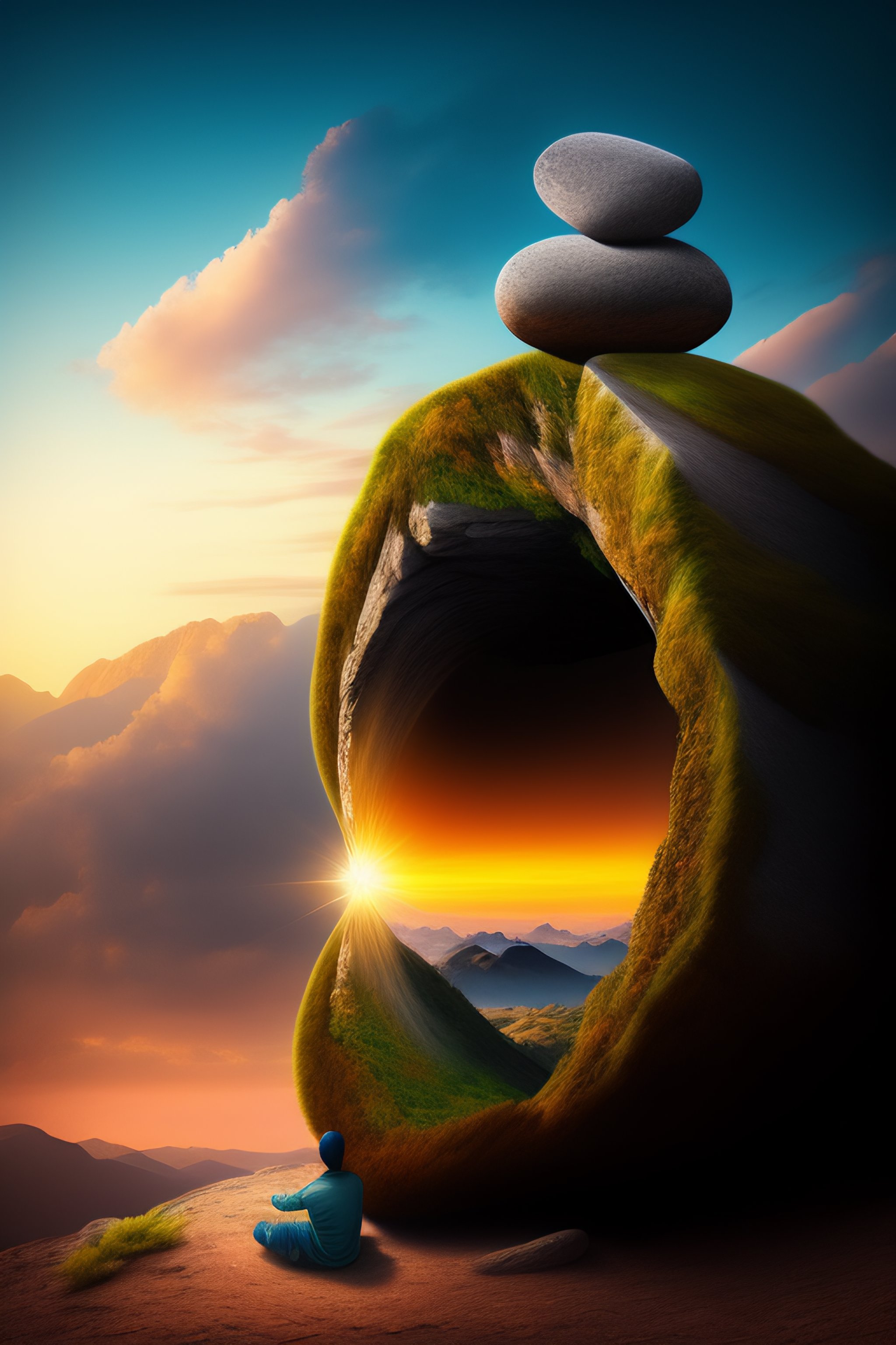 Lexica - A zen master siting n a rock and look at sky full of hope