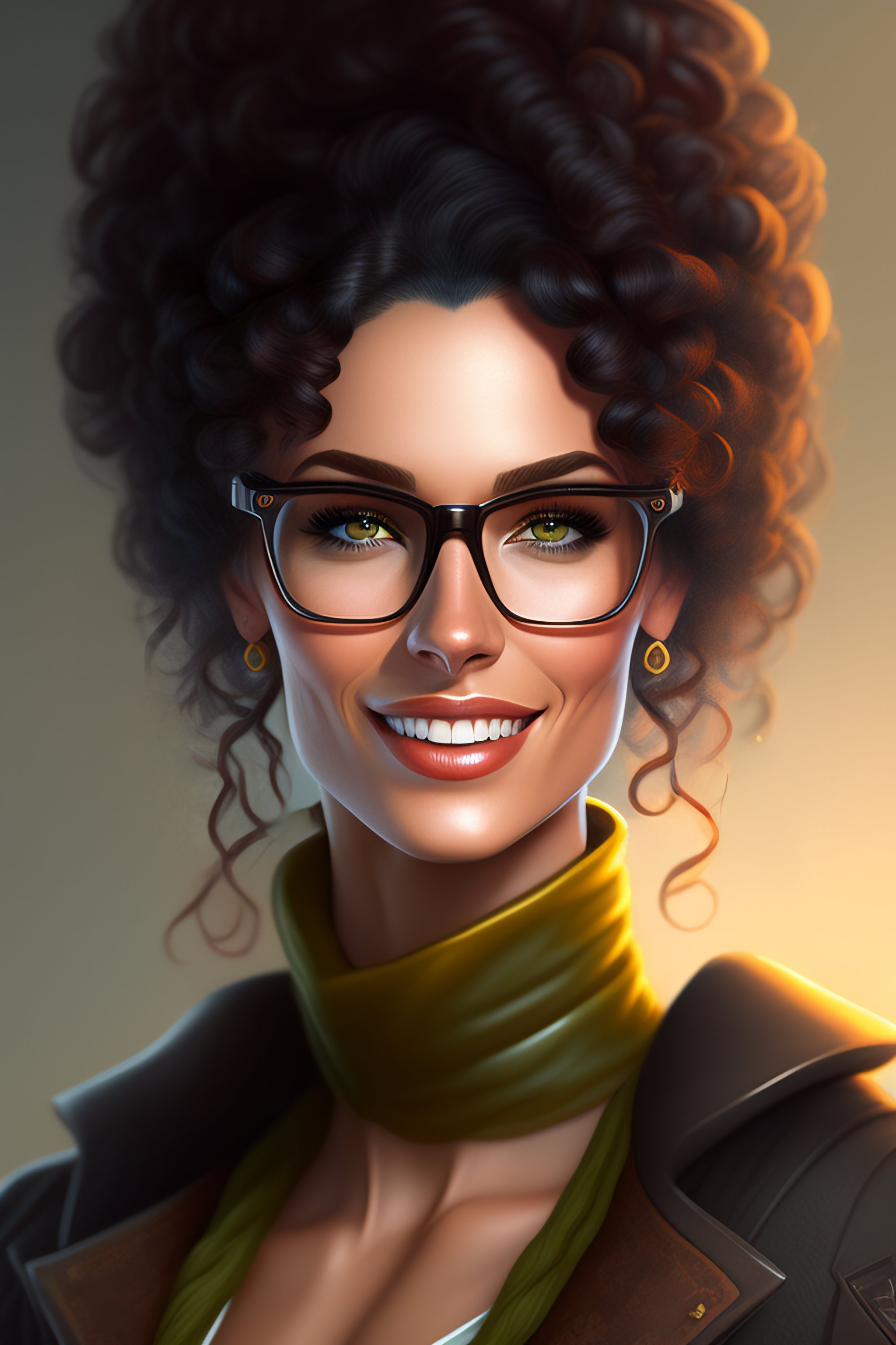 Lexica Face Caucasian Woman Dark Eyes Square Jaw Long Curly Dark