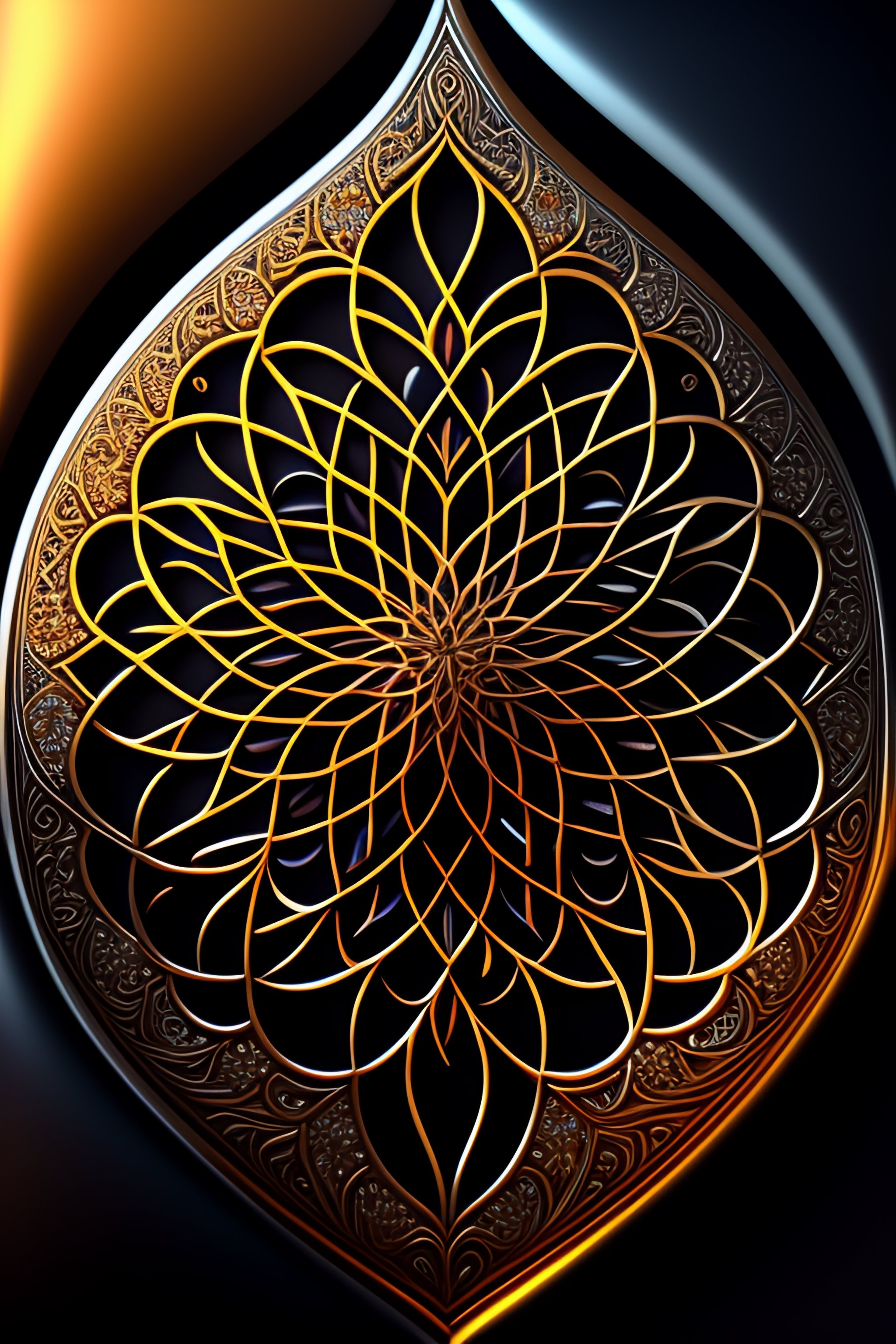 Lexica - Geometric patterns fractal engraved in oil slick metal 4K detailed