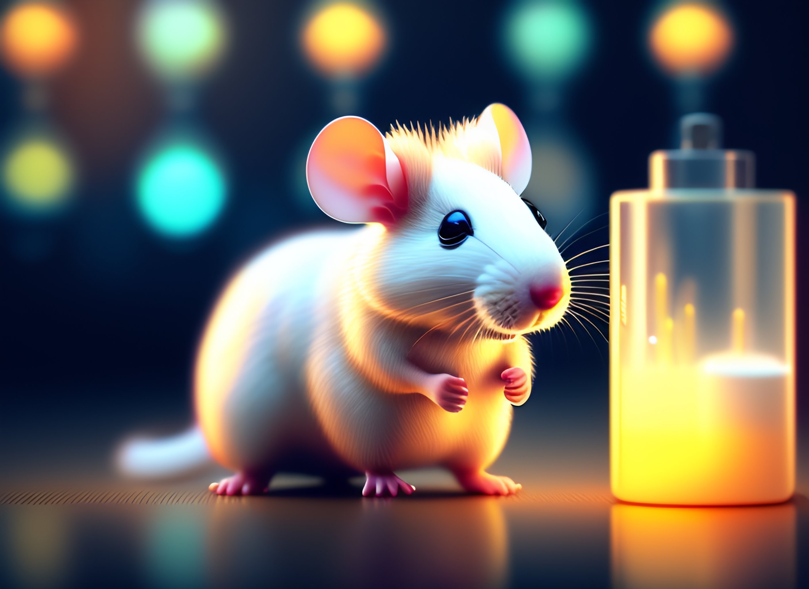 Lexica - A 3d render of a cute fuzzy pet rat dressed in a white lab ...