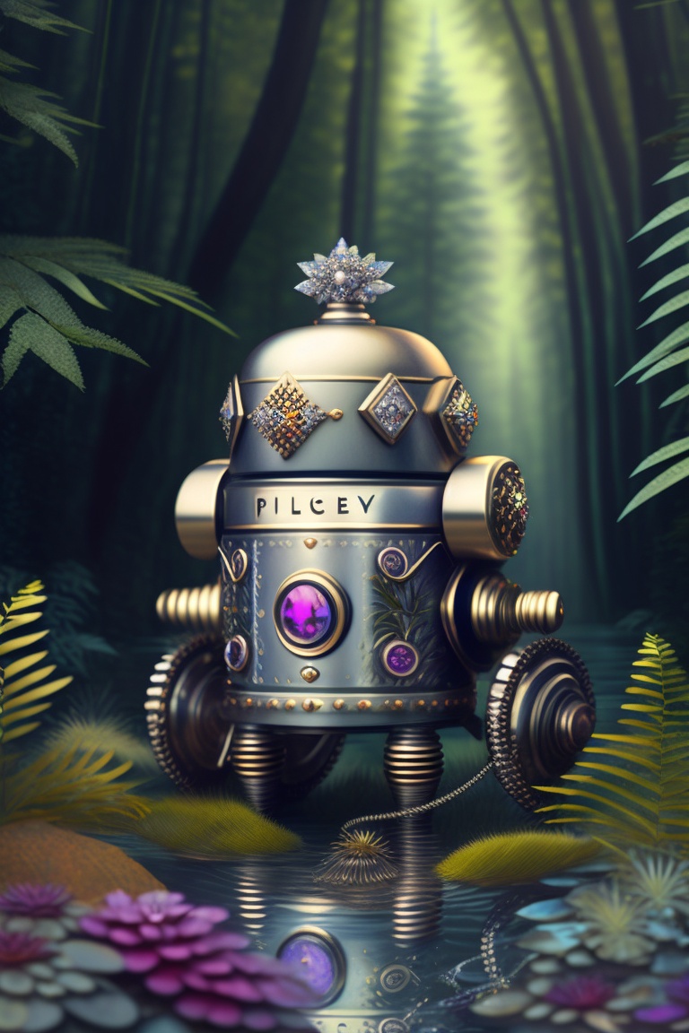 Lexica - Magic trippy silver 1950;s spiked robot with attitude, jewel ...