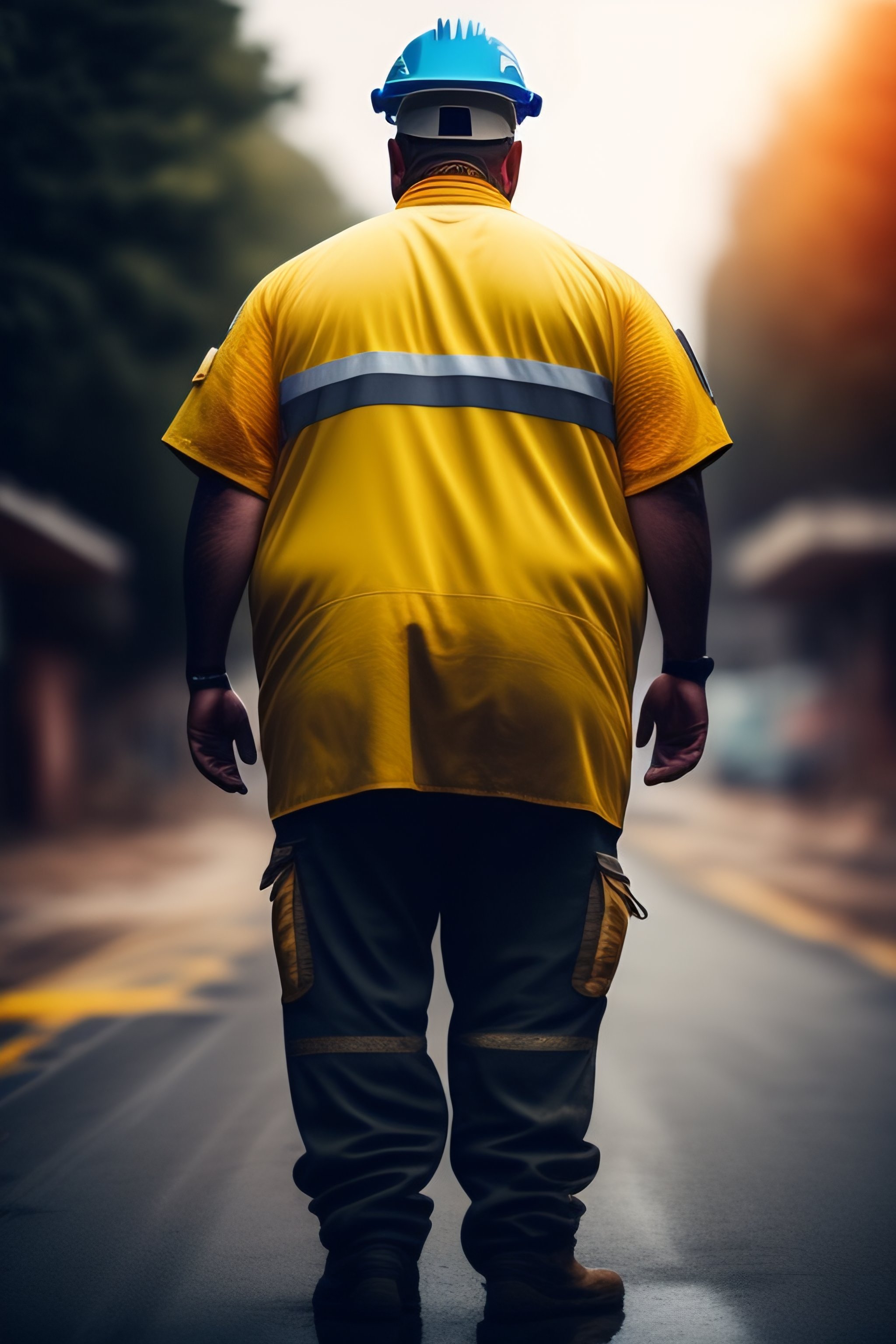 Lexica - A construction worker, with a (large belly)+++, amateur photo