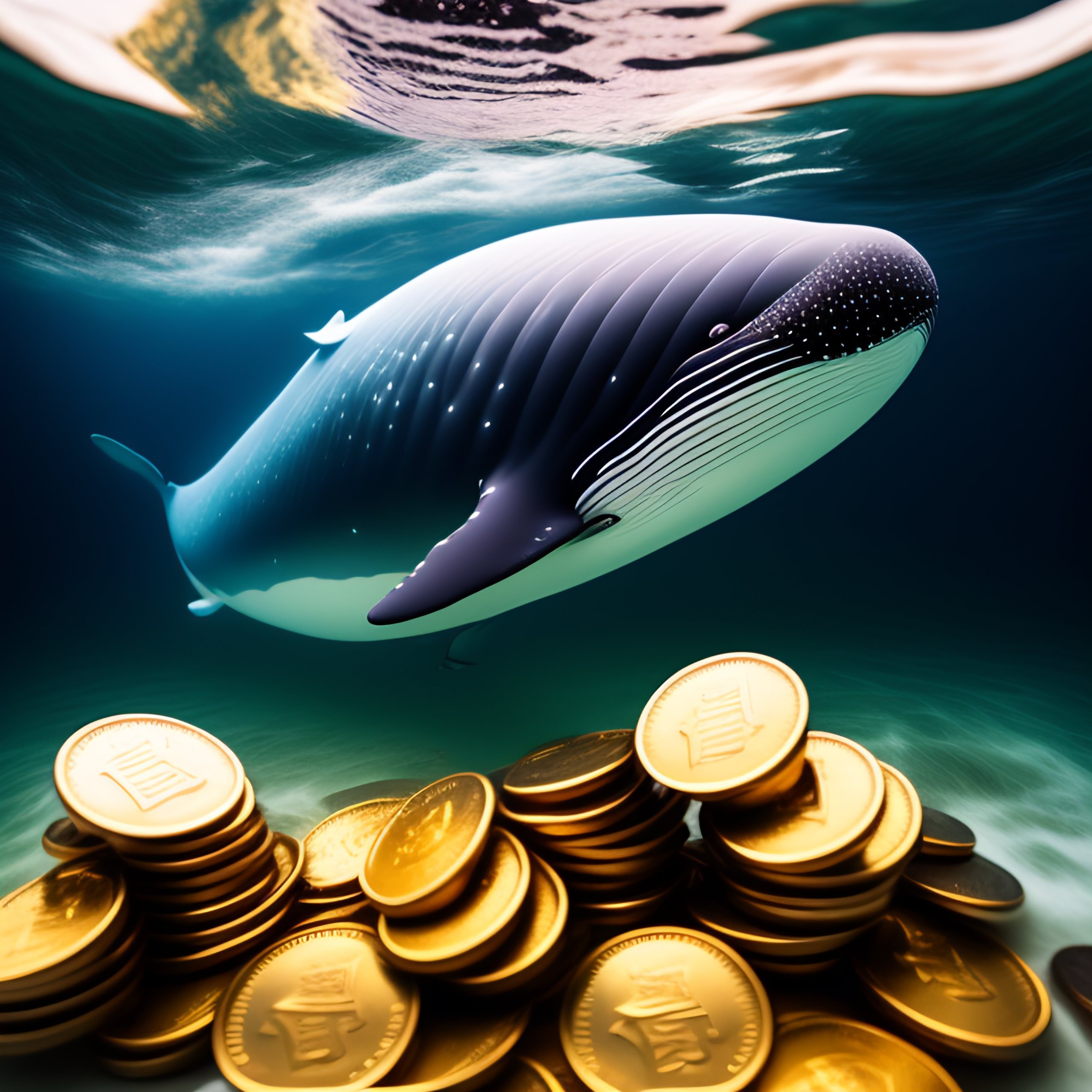 Lexica - A big whale floating in an ocean of golden coins and $100 ...
