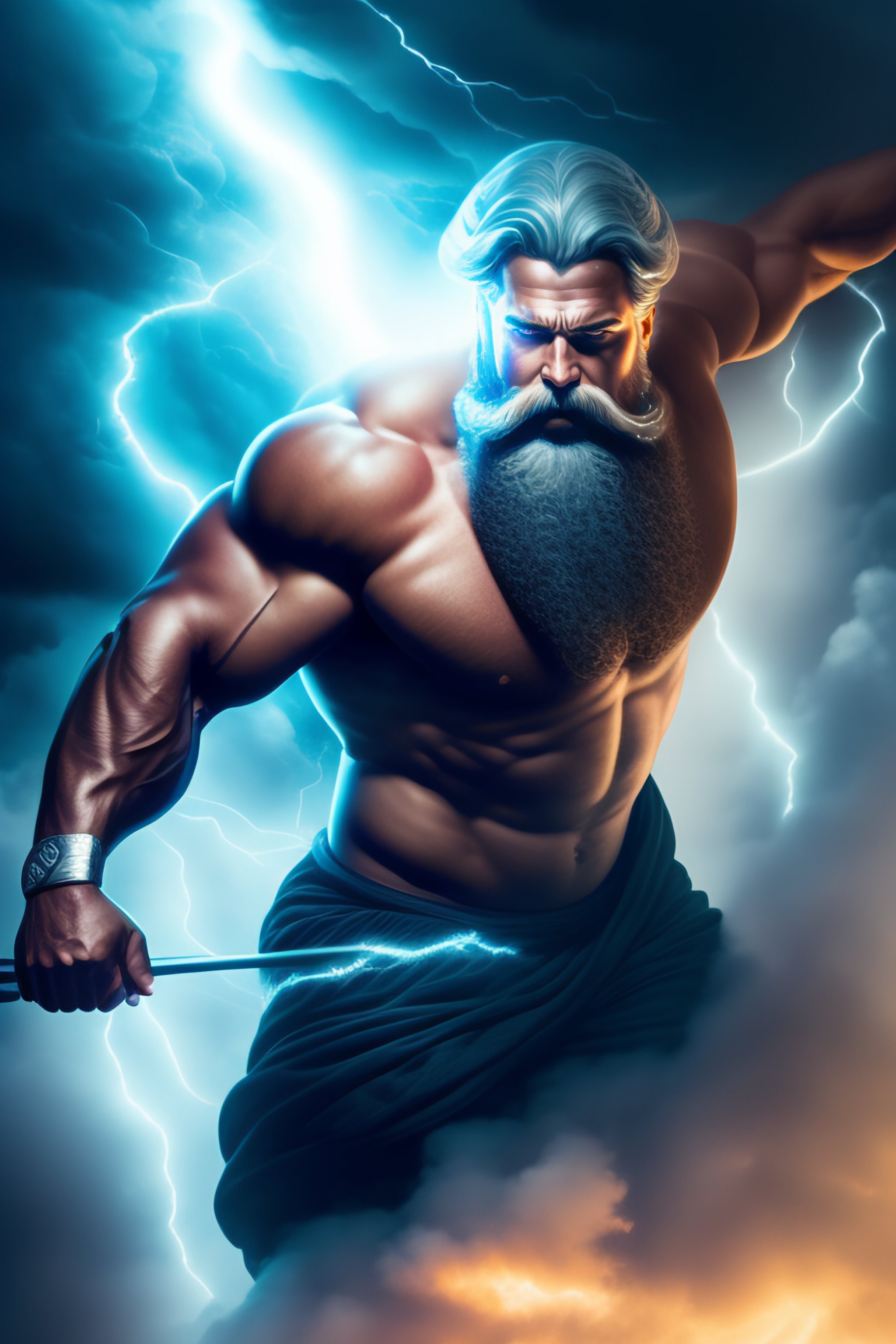 Lexica - Old god zeus, in the sky, with athletic body, angry, throwing ...
