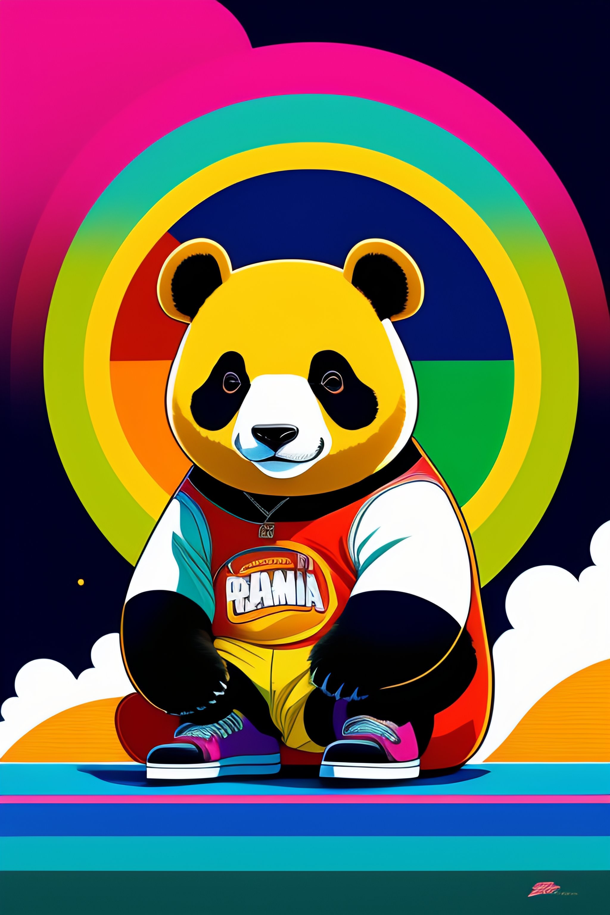 Lexica - 60s cartoon style photo of a Panda bear wearing underground ...