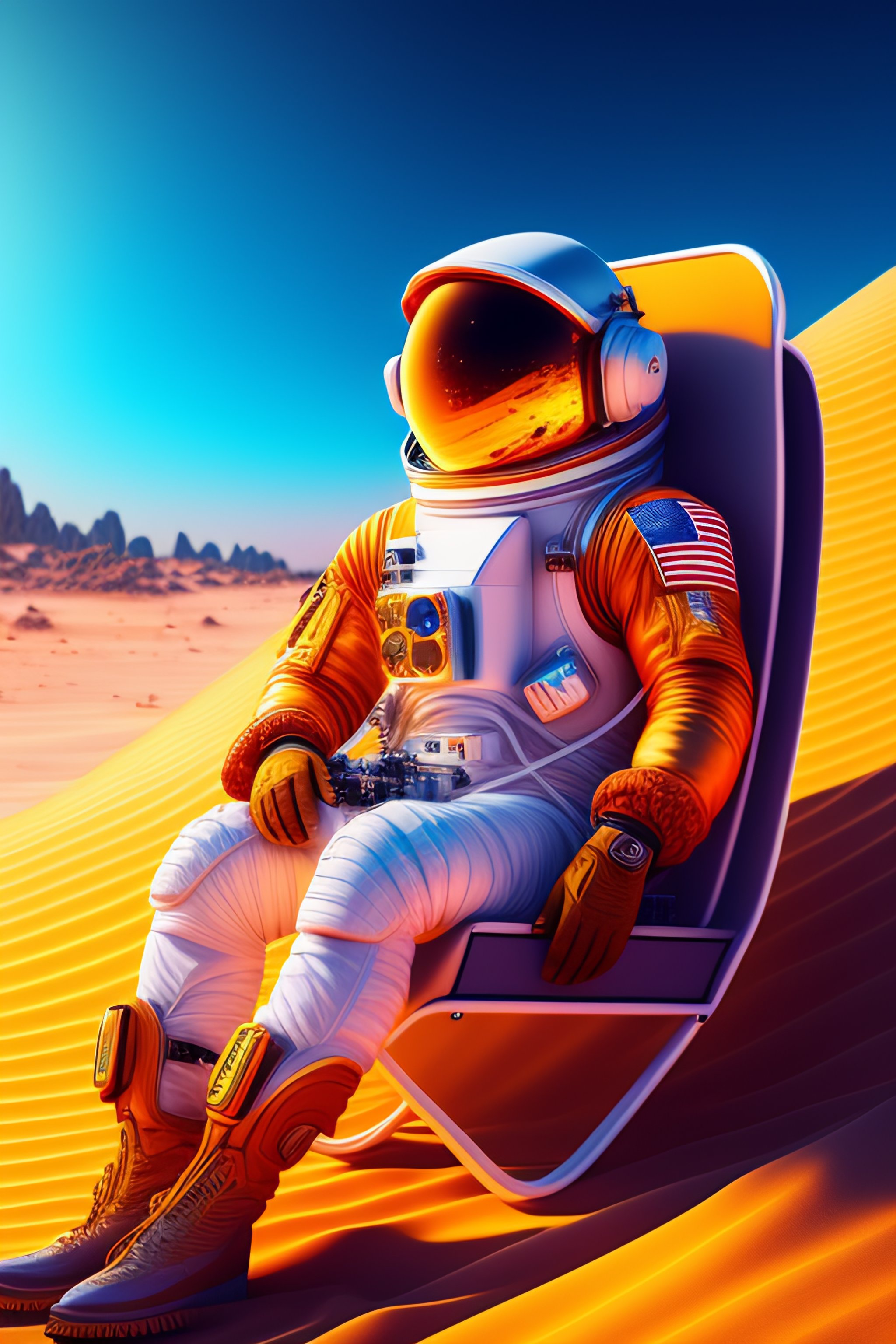 Lexica - An astronaut resting on mars in a beach chair, vibrant ...