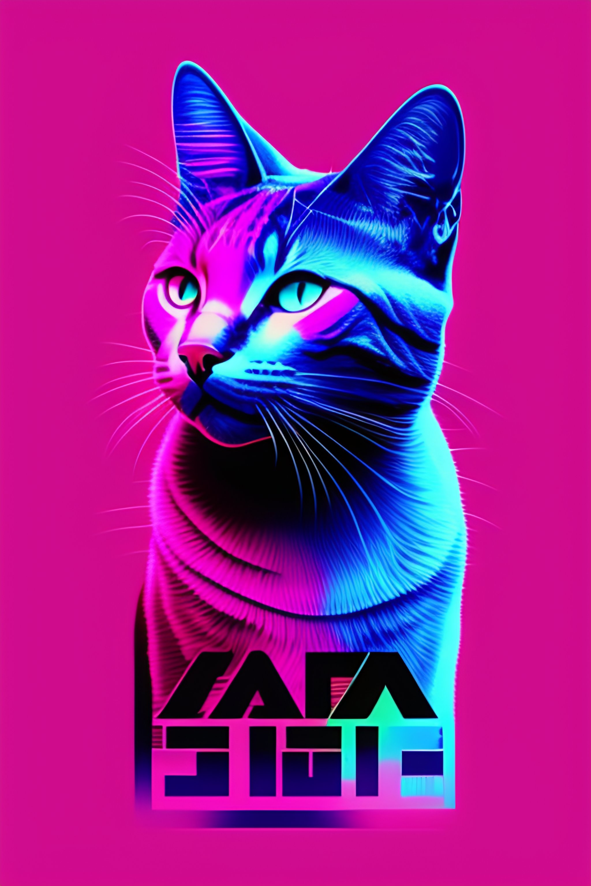 Lexica - Tshirt vector, 80s retrowave cat, vivid, pink and blue ...