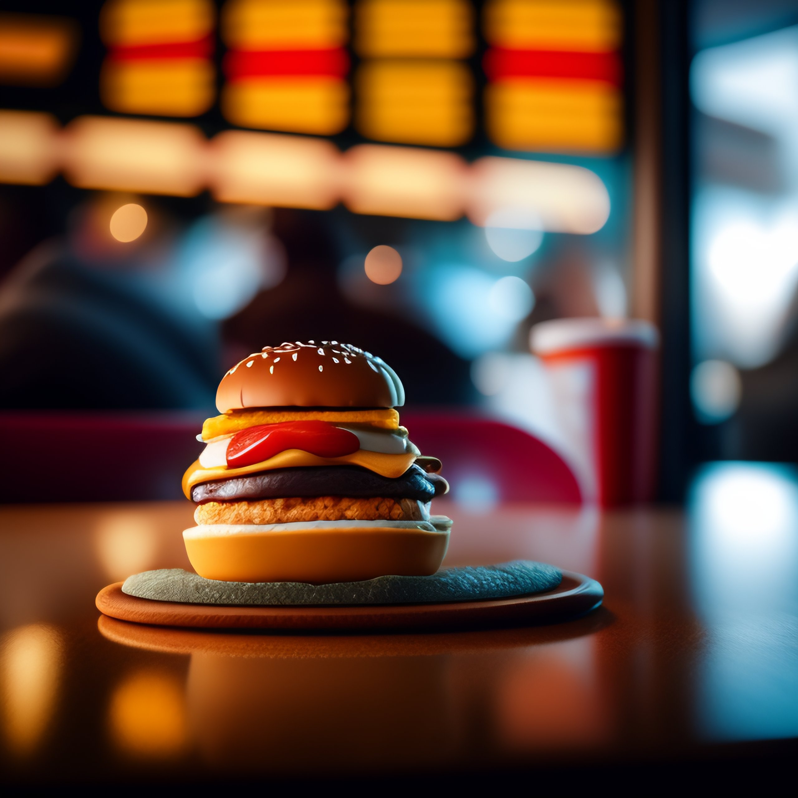 Lexica - Bigfoot sitting in McDonald's, hyper realistic, depth of field ...