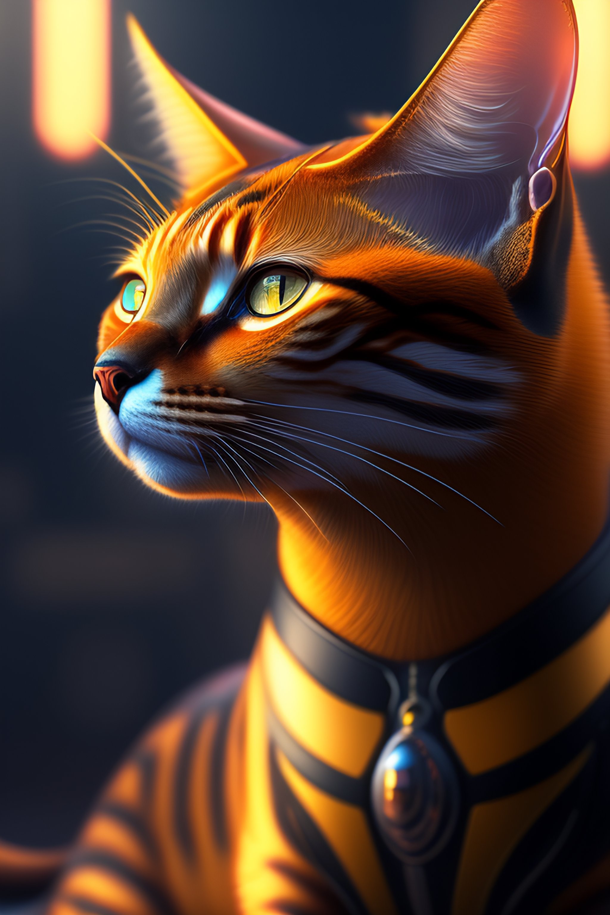 Lexica - Mechanical cat, amber, mettalic colours, cyberpunk , highly ...