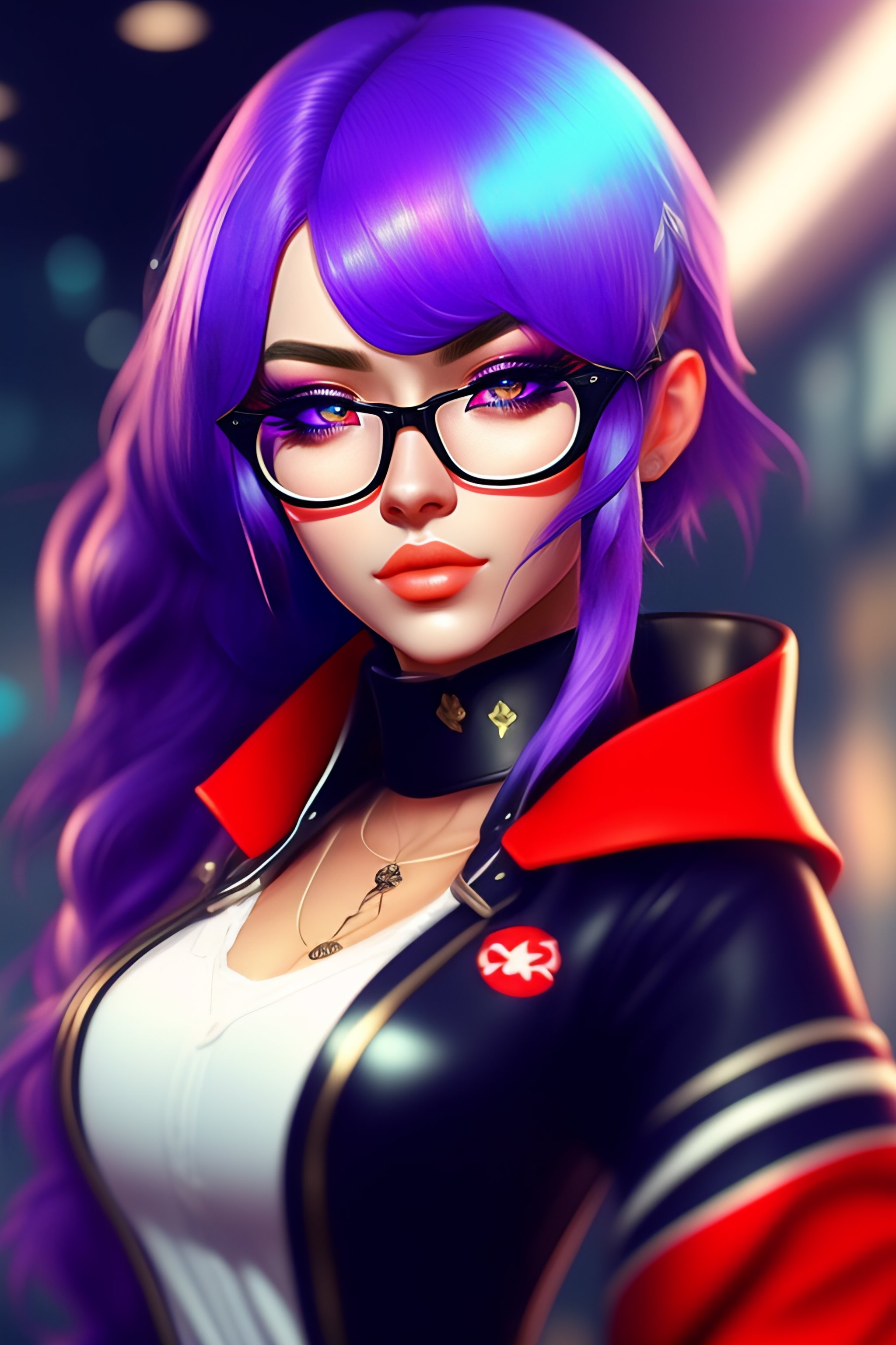 Lexica - No caso, eu descrevi assim: girl with purple and blue hair ...