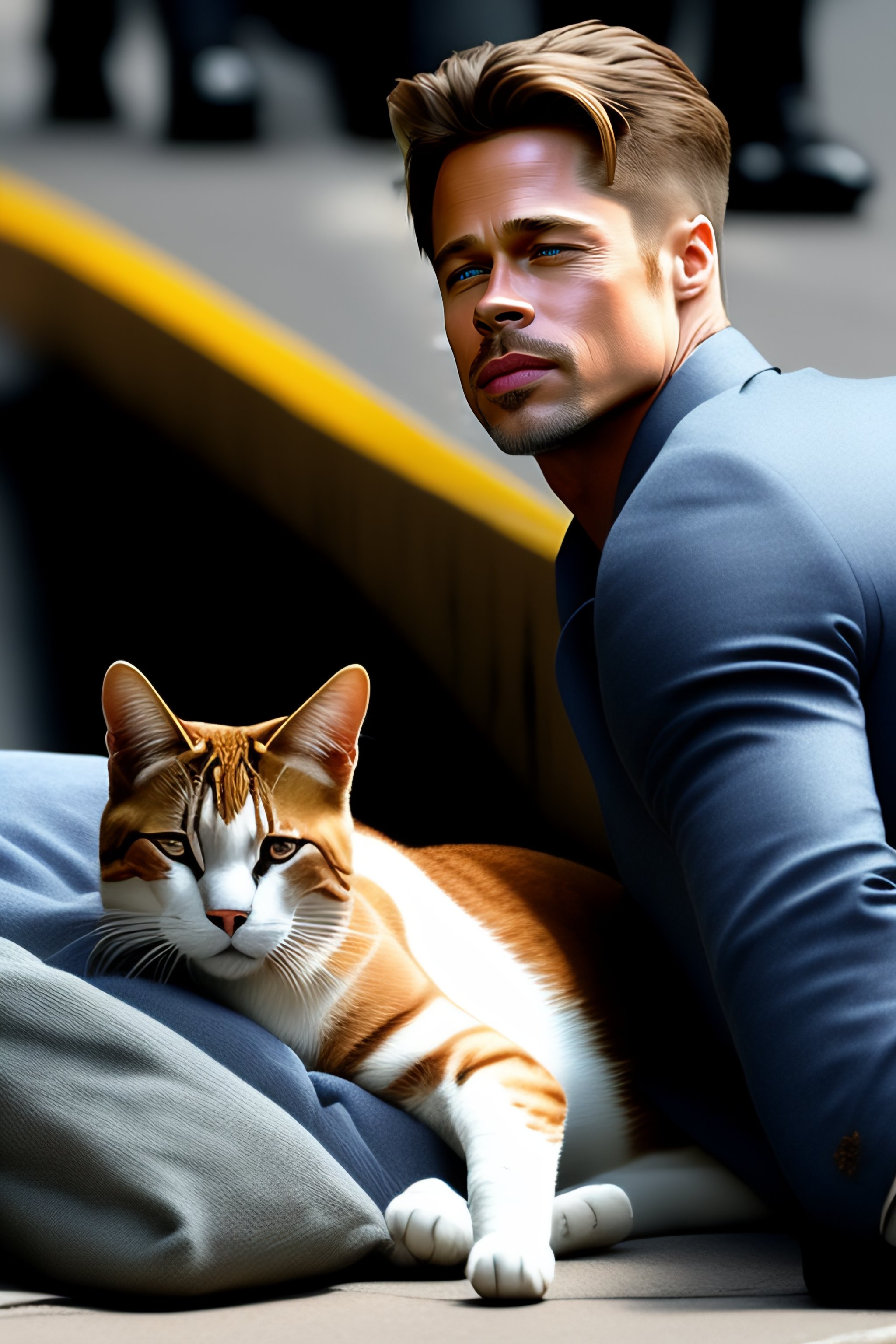Lexica - Brad pitt sleeping on the street with cat
