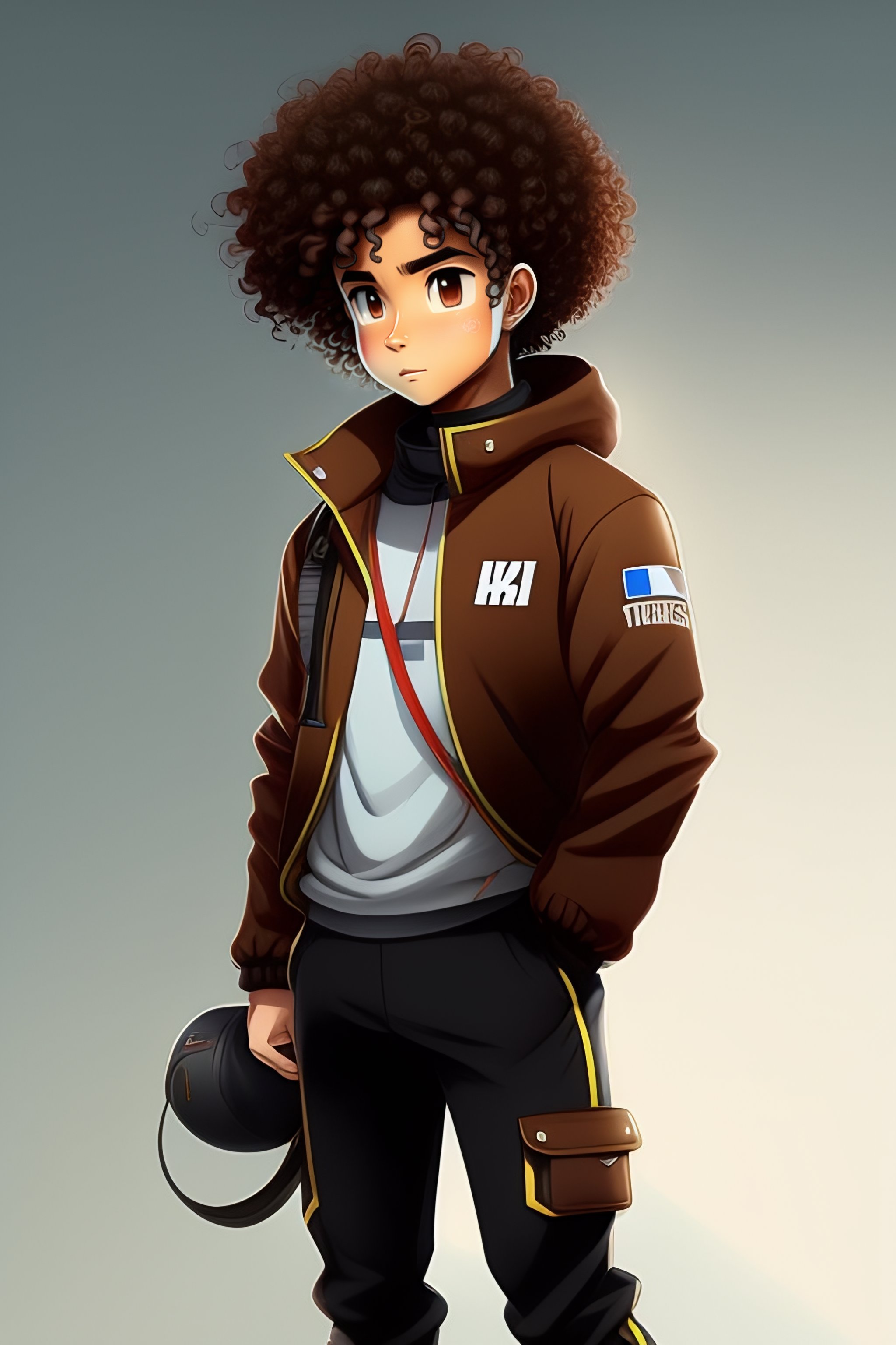Lexica - Male brown Pokemon trainer with curly hair in techwear clothes ...