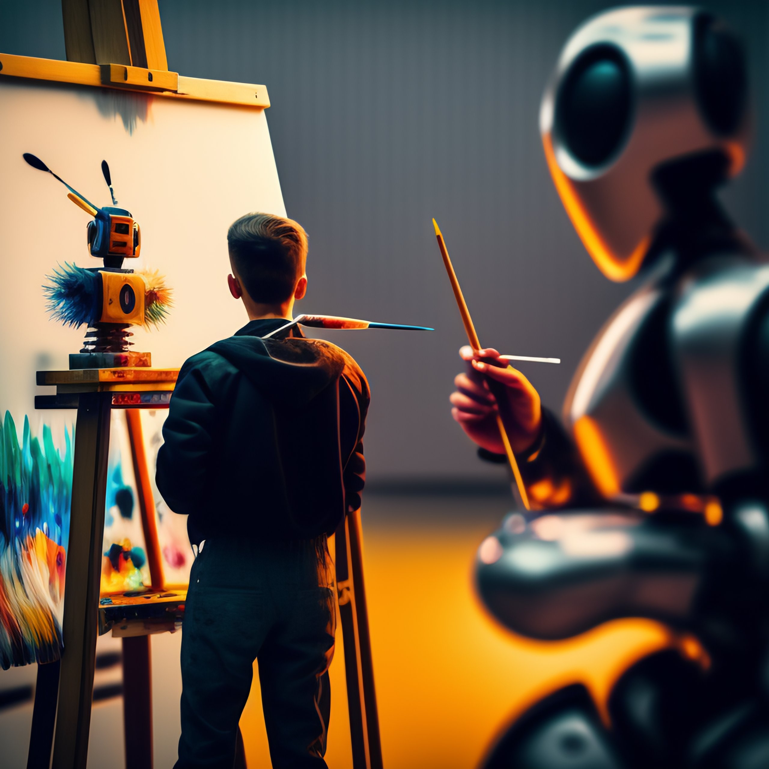 Lexica - An artist painting on an easel in front of an audience of many ...